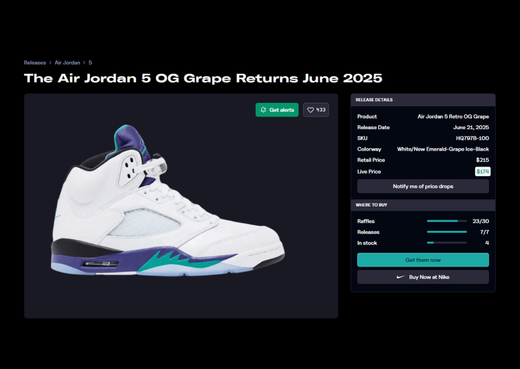 Where to Buy the Air Jordan 5 Retro Grape