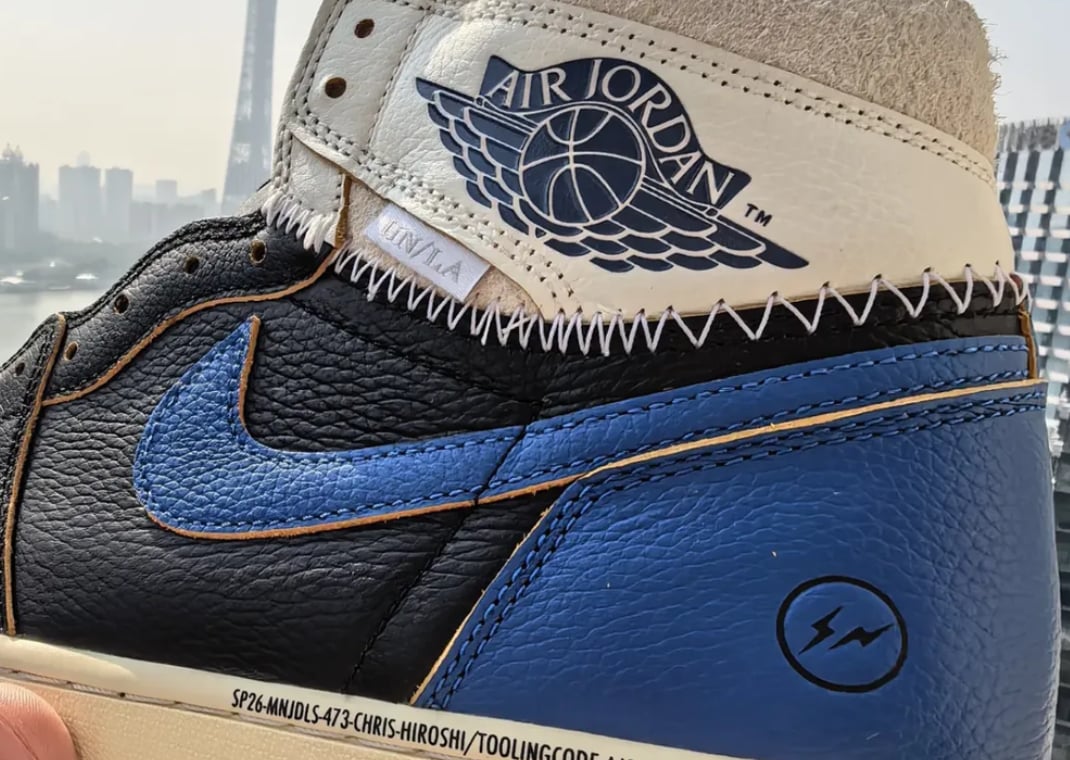 The fragment x Union LA x Jordan 1 High Sport Royal is covered in ...