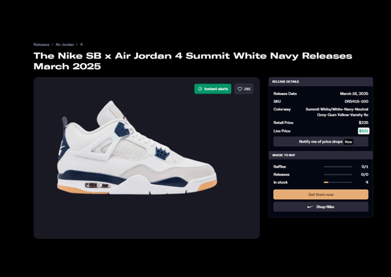 Where to Buy the Nike SB x Air Jordan 4 Summit White Navy