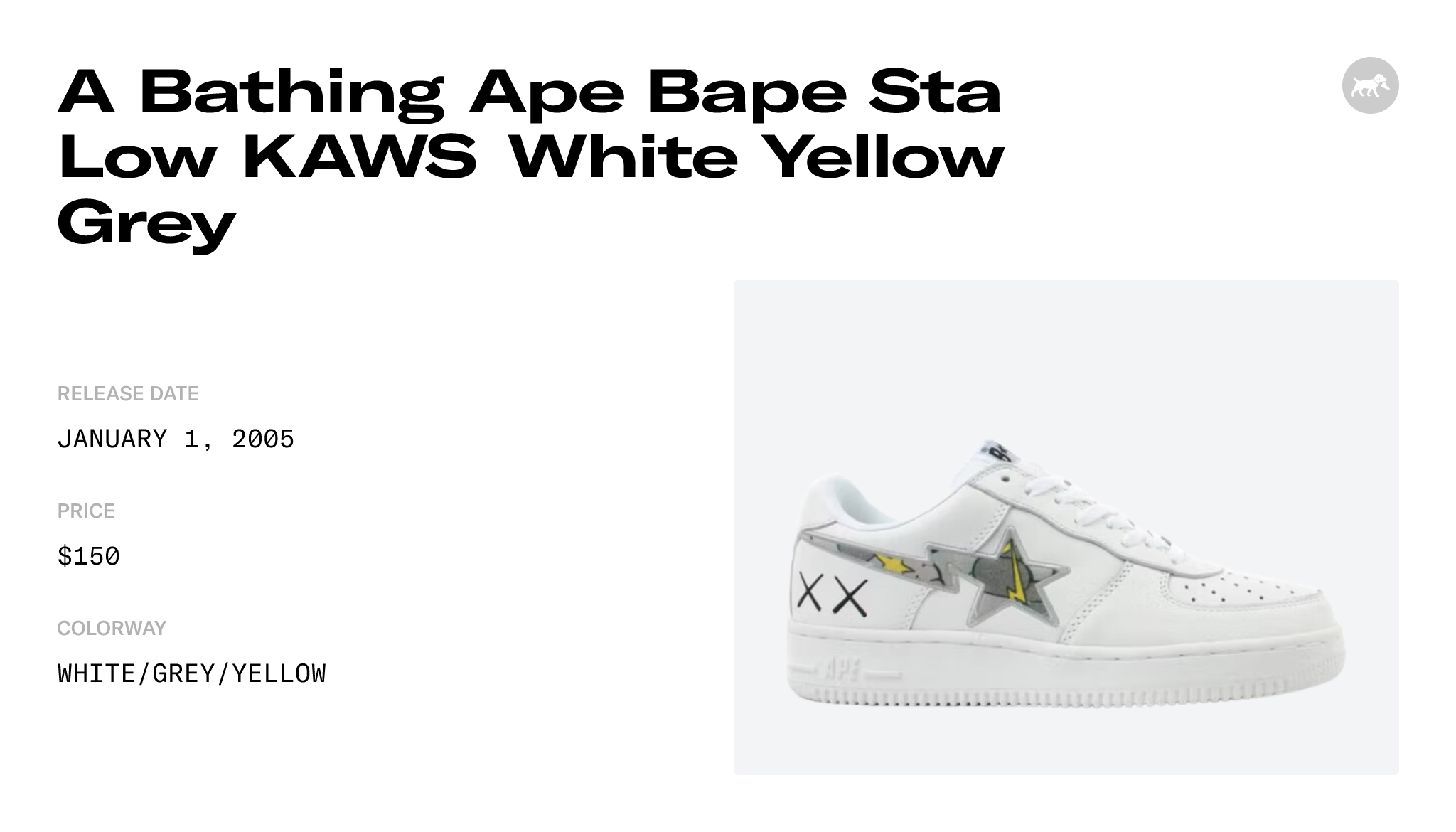 A Bathing Ape Bape Sta Low KAWS White Yellow Grey - FS-001 419