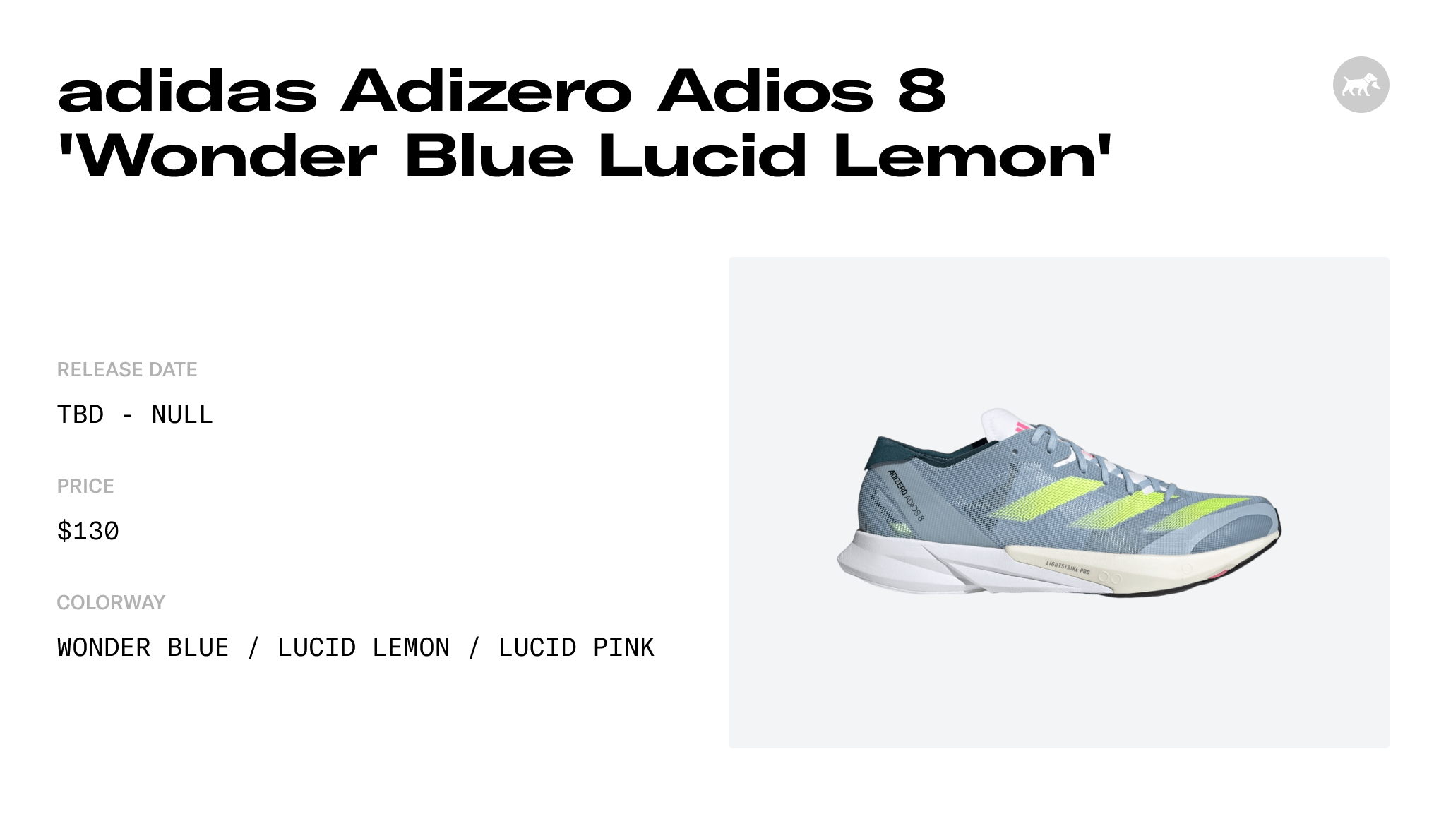 adidas Adizero Adios 8 'Wonder Blue Lucid Lemon' - H03615 Release Info