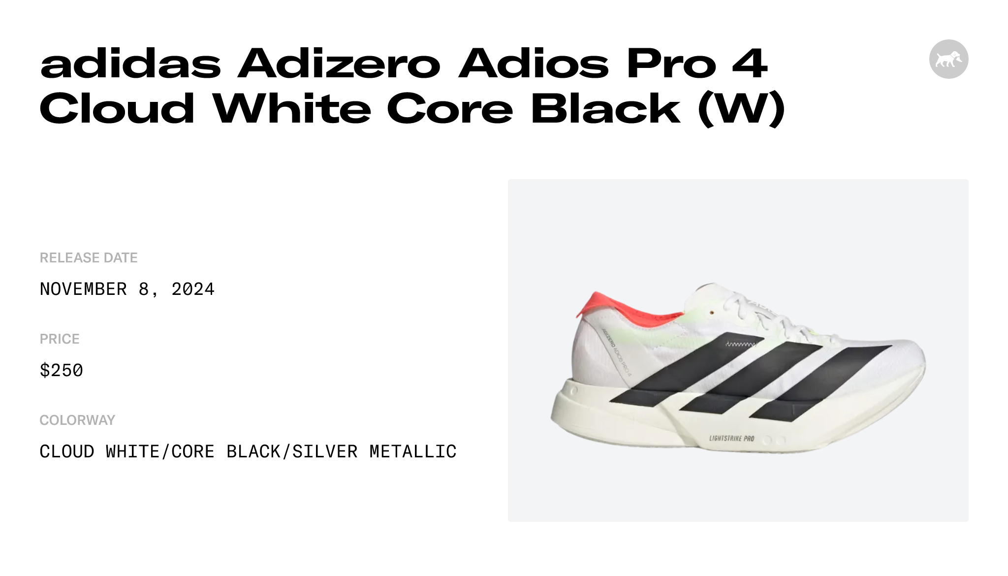 adidas Adizero Adios Pro 4 Cloud White Core Black (W) - JR1163