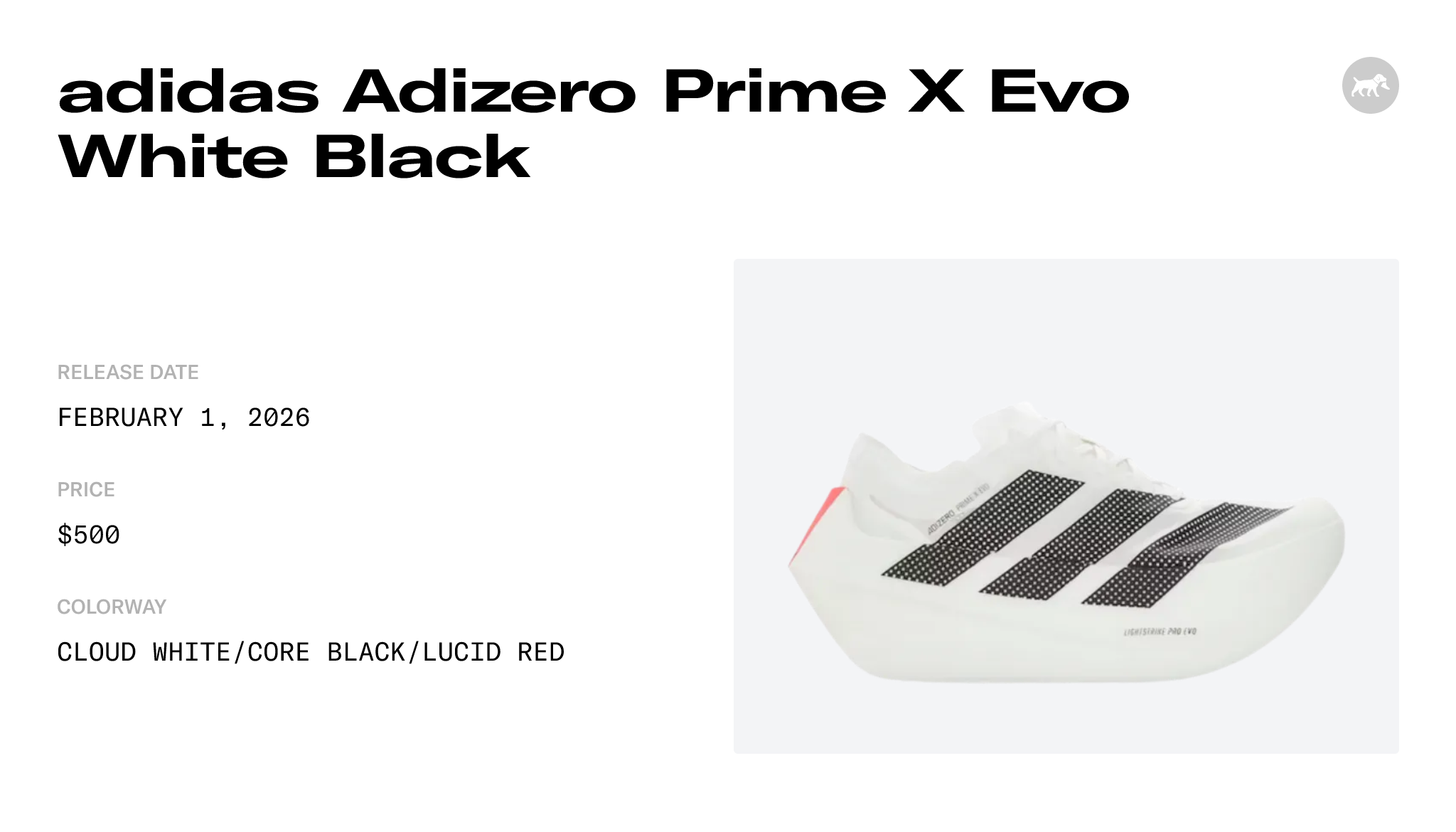 adidas Adizero Prime X Evo White Black - KH7677 Release Info