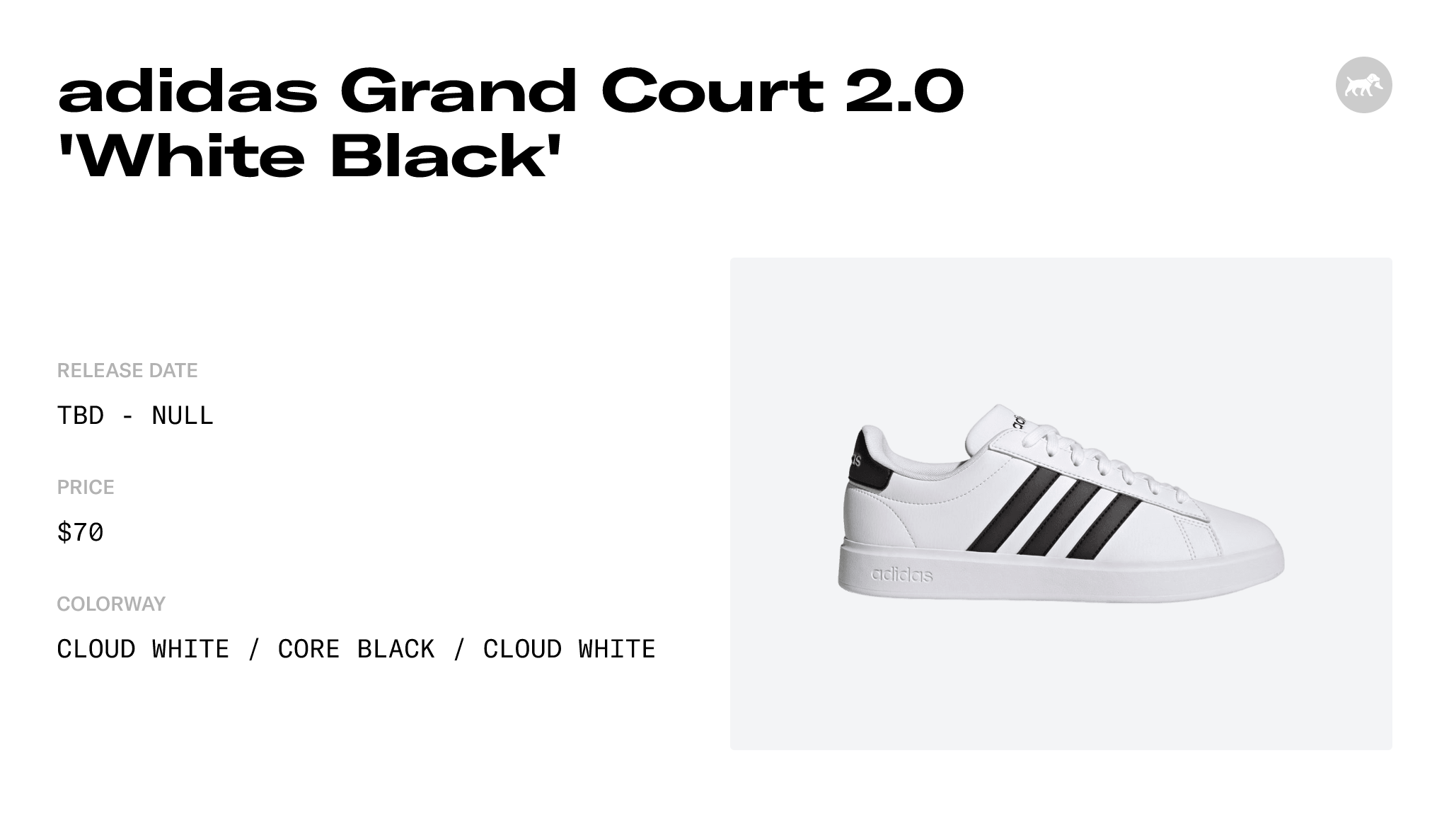 adidas Grand Court 2.0 'White Black' - GW9195 Release Info