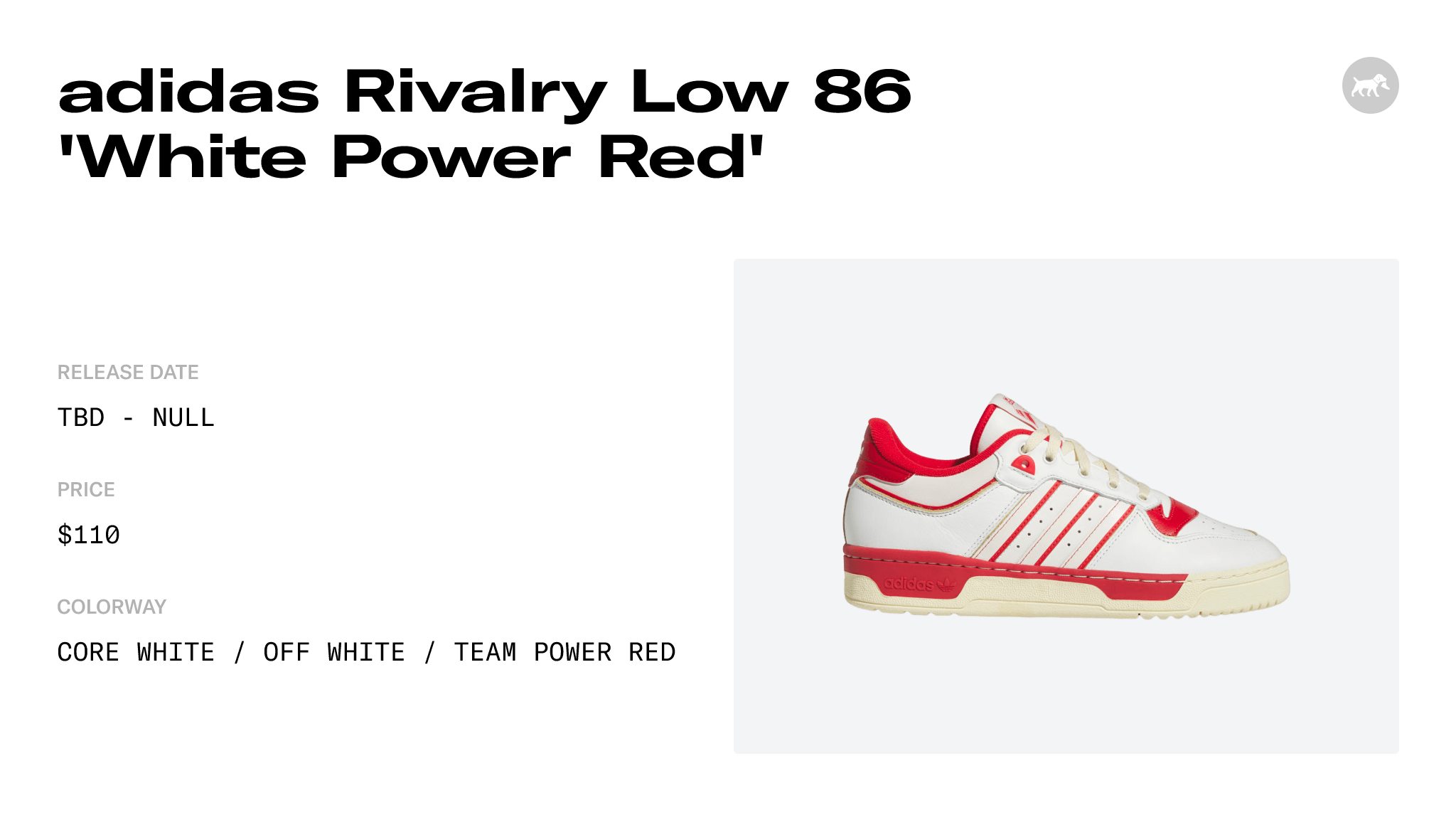 adidas Rivalry Low 86 'White Power Red' - GZ2557 Release Info