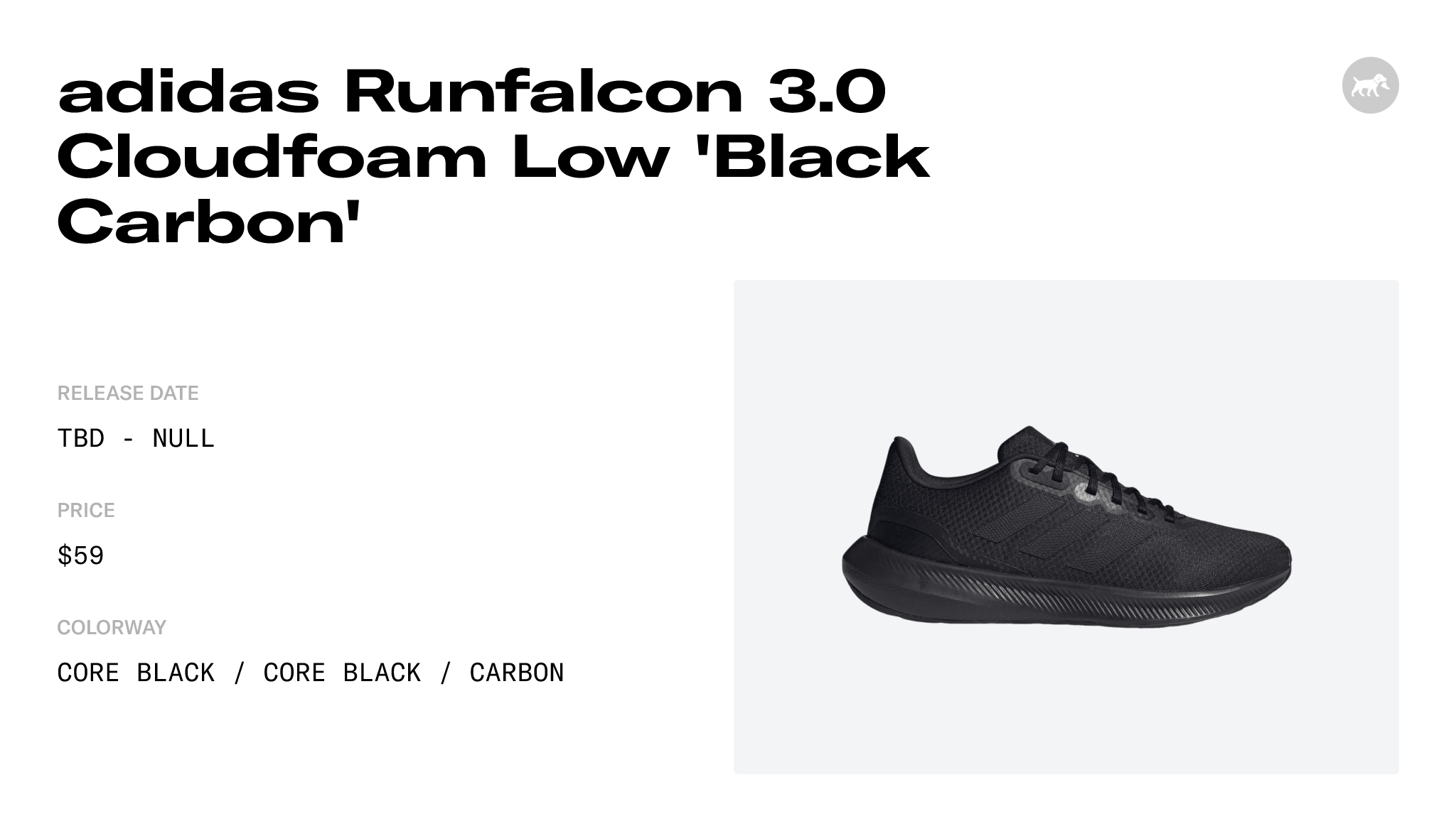 adidas Runfalcon 3.0 Cloudfoam Low 'Black Carbon' - HP7544 Release Info