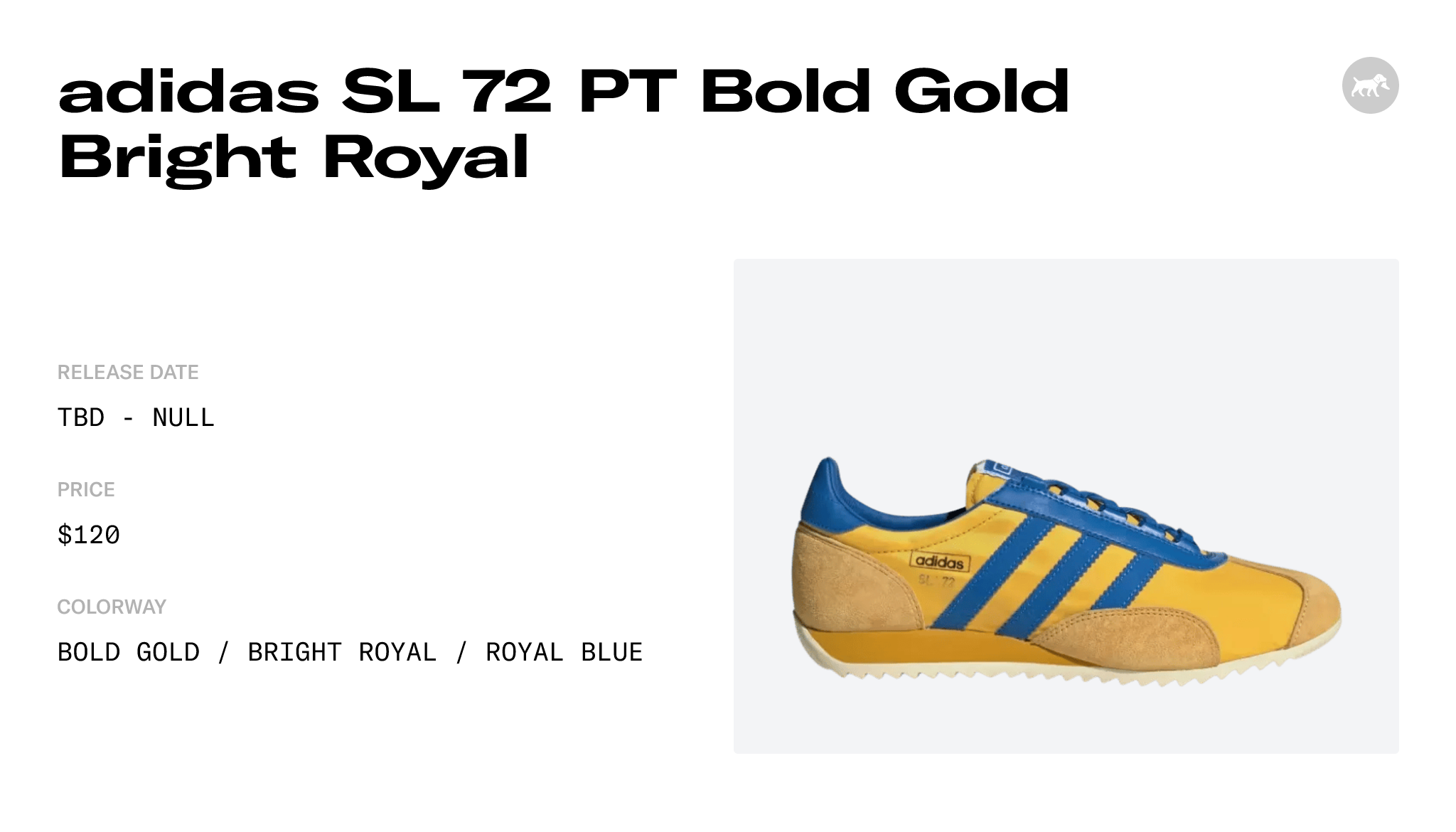 adidas SL 72 PT Bold Gold Bright Royal - JR3638 Release Info