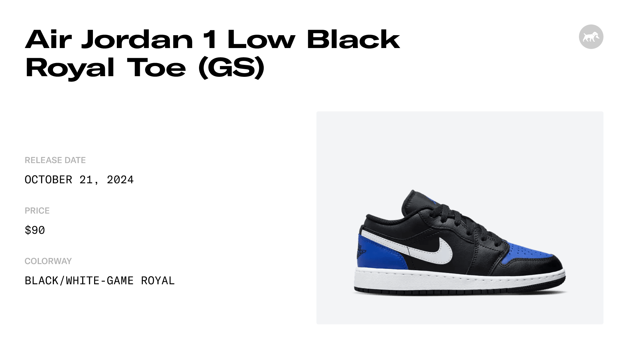 Air Jordan 1 Low Black Royal Toe (GS) - 553560-042