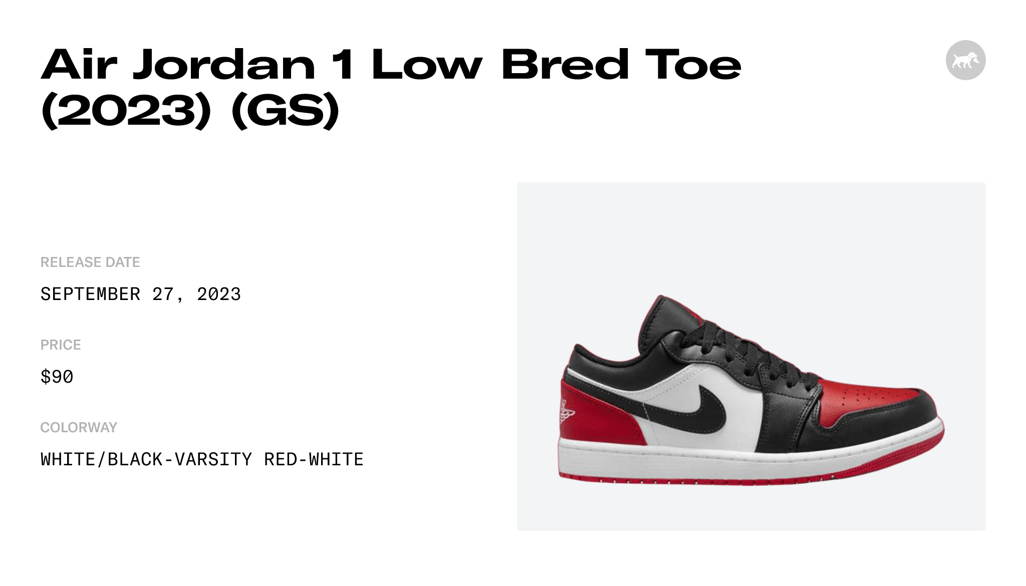 Air Jordan 1 Low Bred Toe (2023) (GS) - 553560-161 Release Info
