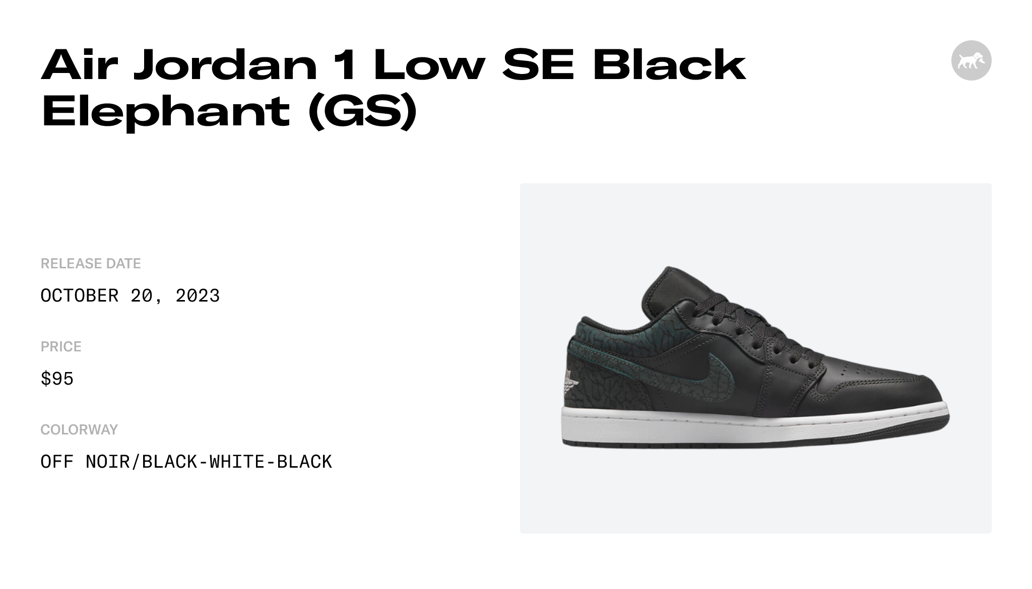 Air Jordan 1 Low SE Black Elephant (GS) - FB9908-001