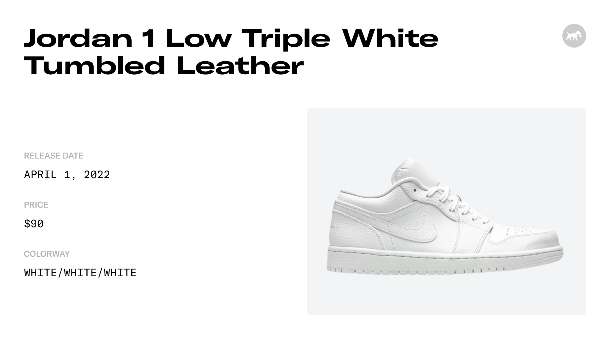 Jordan 1 Low Triple White Tumbled Leather - 553558-130