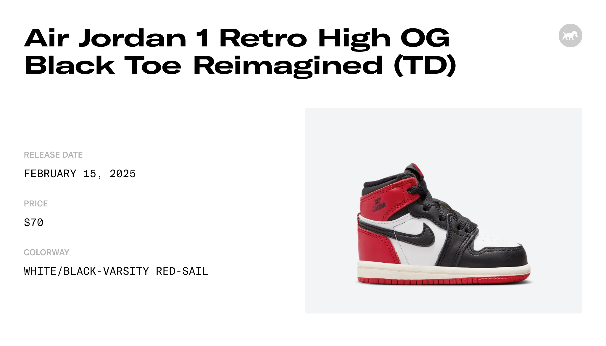 Air Jordan 1 Retro High OG Black Toe Reimagined (TD) - FD1413-106