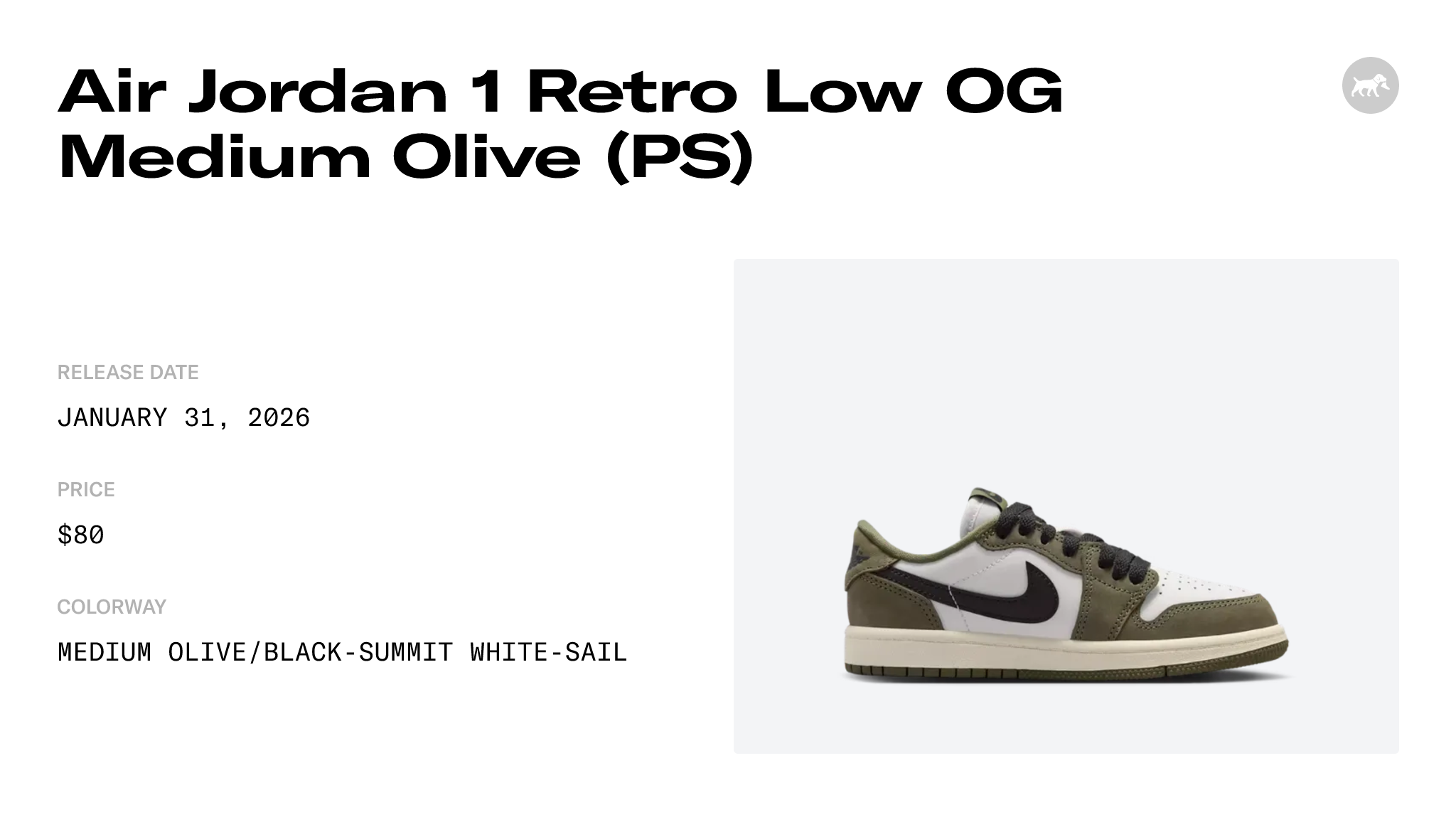 Air Jordan 1 Retro Low OG Medium Olive (PS) - HQ6996-200 Release Info
