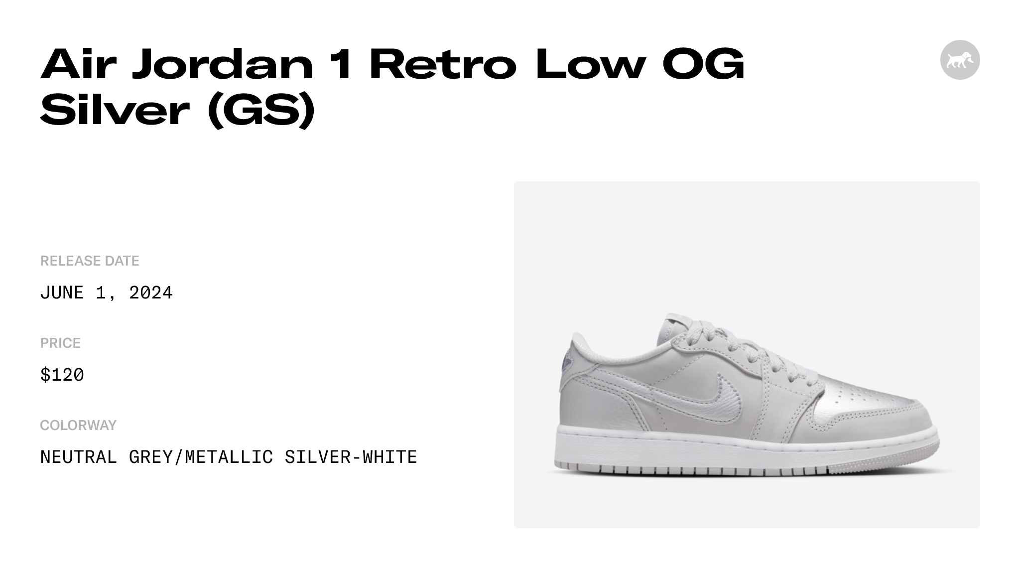 Air Jordan 1 Retro Low OG Silver (GS) - CZ0858-002