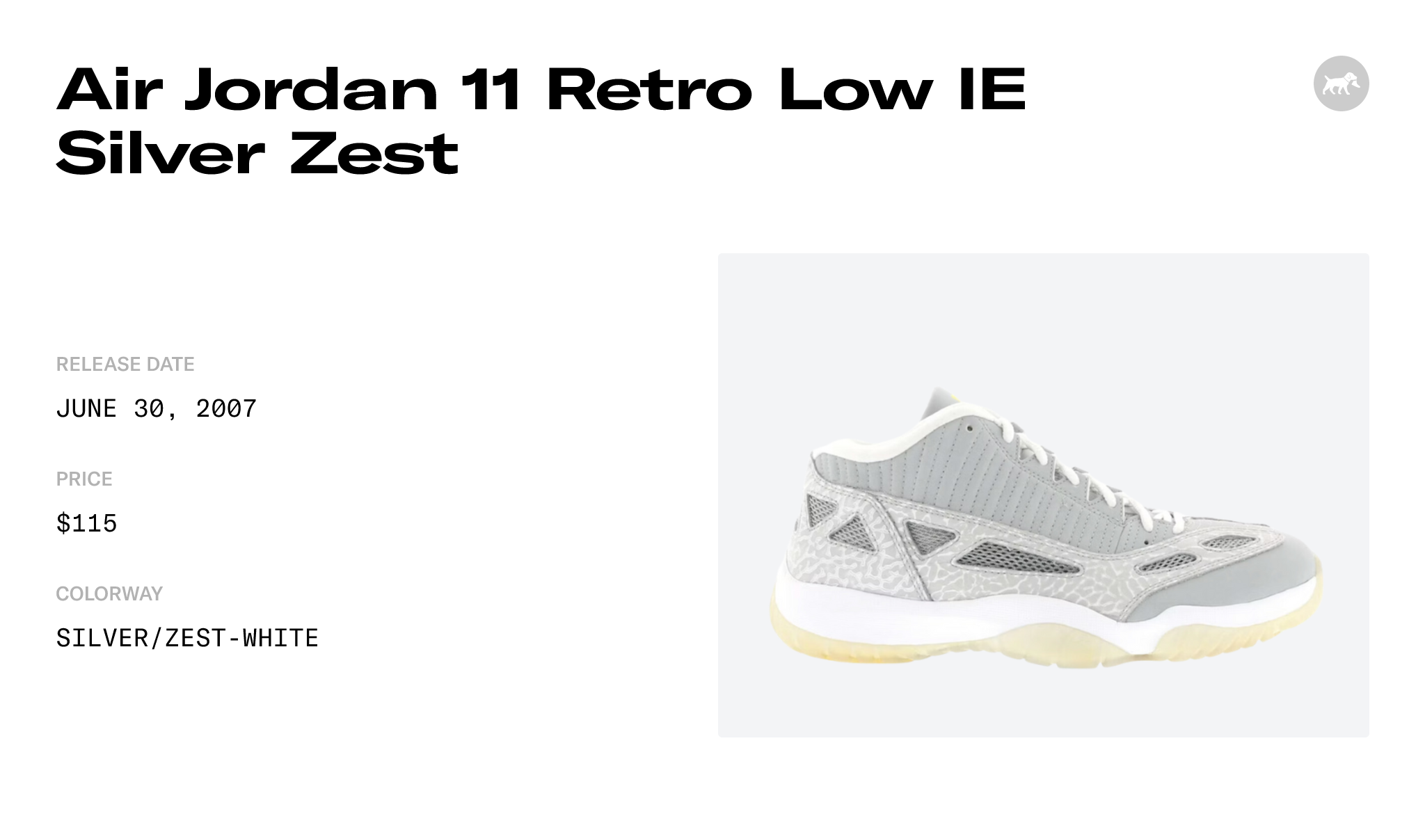Air Jordan 11 Retro Low IE Silver Zest - 306008-072