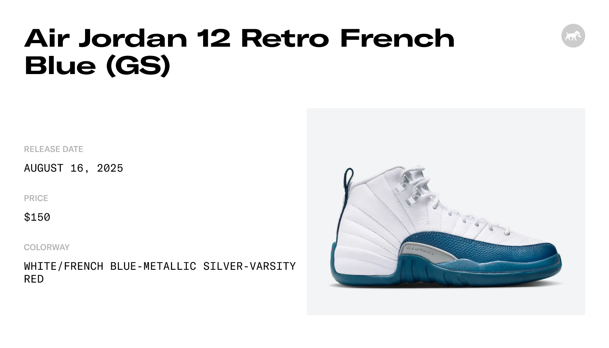 Air Jordan 12 Retro French Blue (GS) - 153265-114 Release Info
