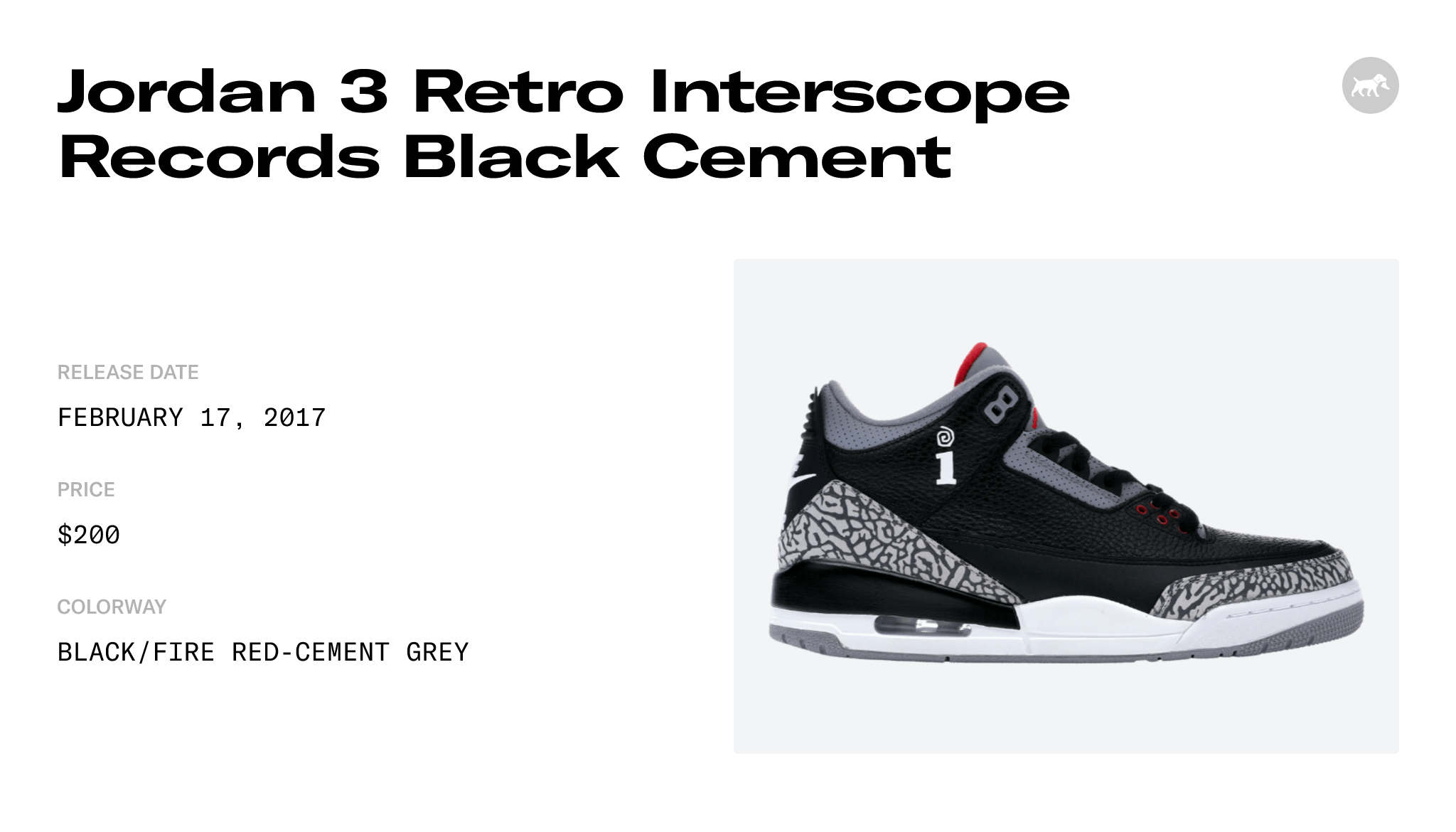 Jordan 3 Retro Interscope Records Black Cement - 854261-001
