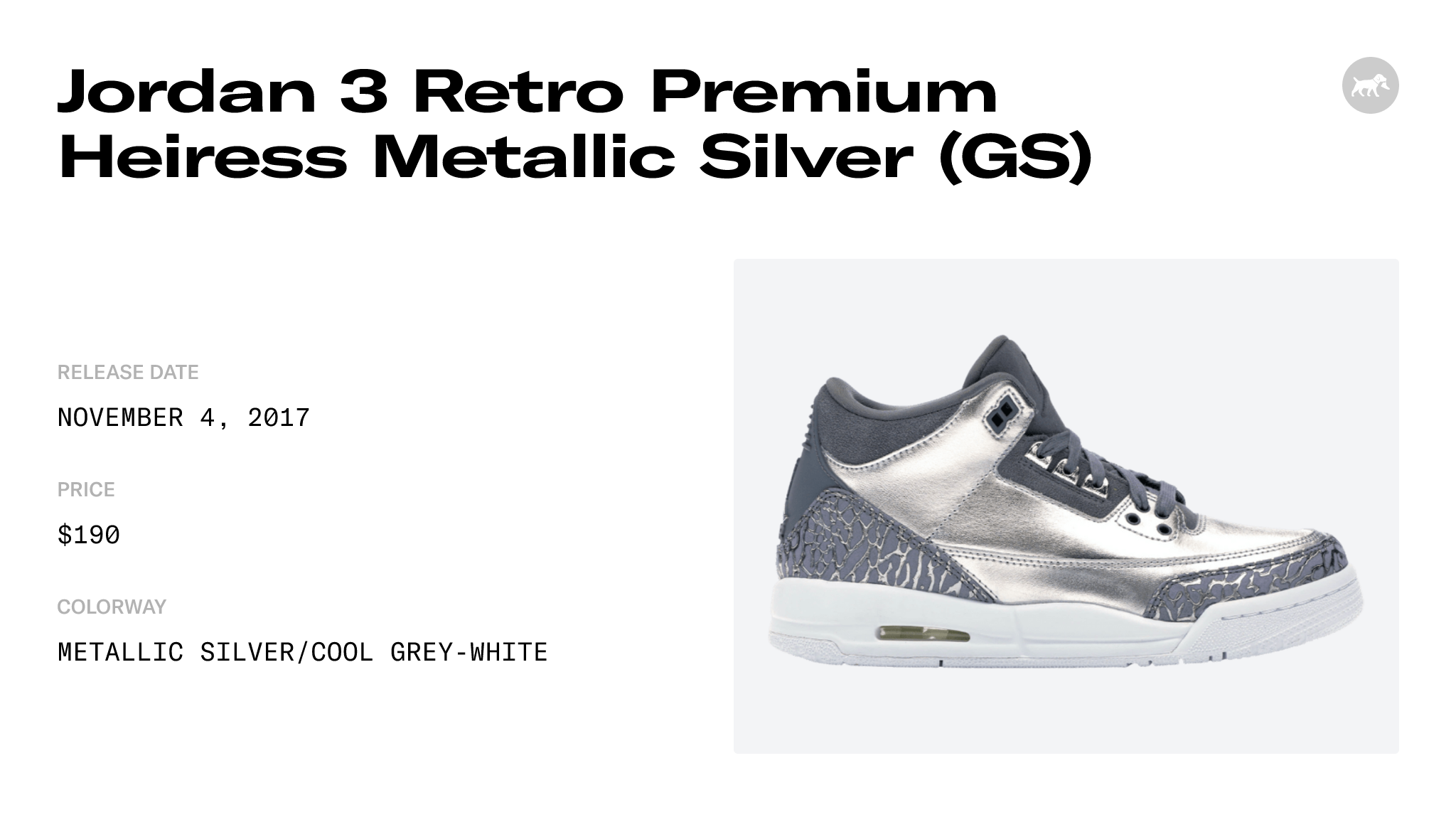 Jordan 3 Retro Premium Heiress Metallic Silver (GS) - AA1243-020
