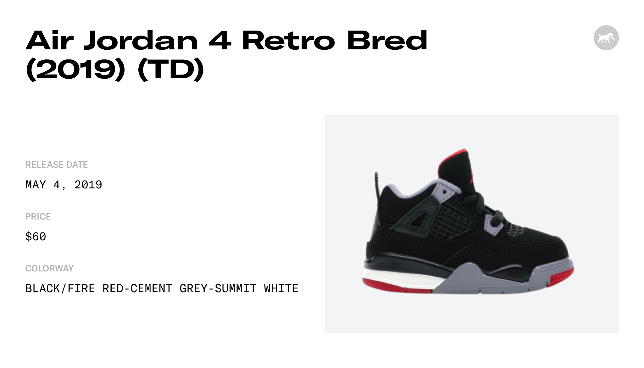 Air Jordan 4 Retro Bred (2019) (TD) - BQ7670-060 Raffles & Where to Buy