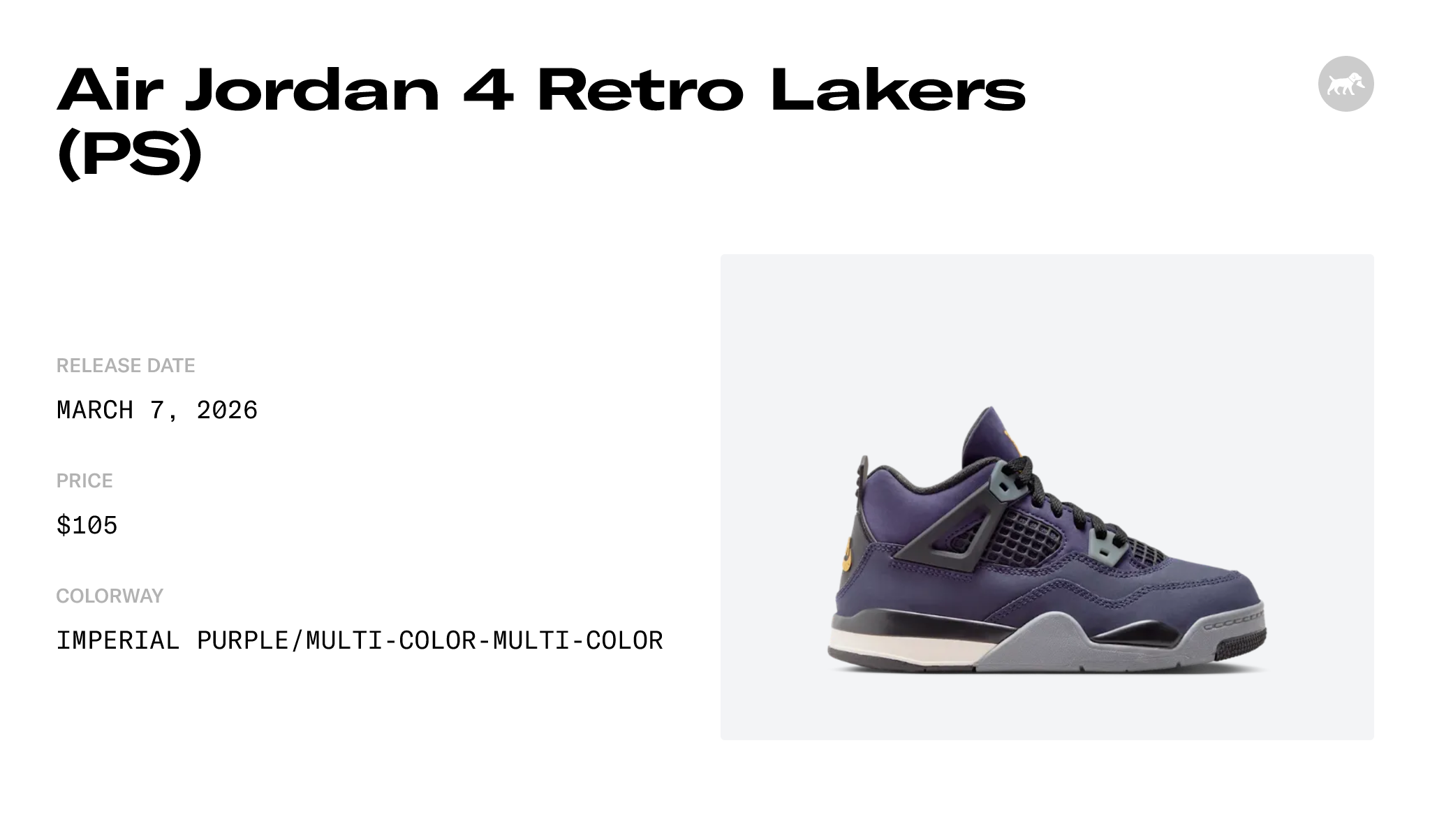 Air Jordan 4 Retro Lakers (PS) - IB4388-500 Raffles & Where to Buy