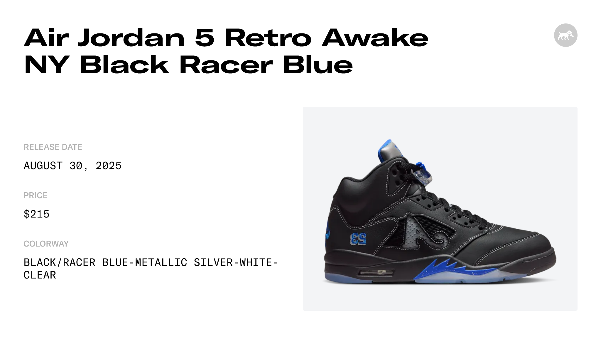 Air Jordan 5 Retro Awake NY Black Racer Blue - DV4982-004