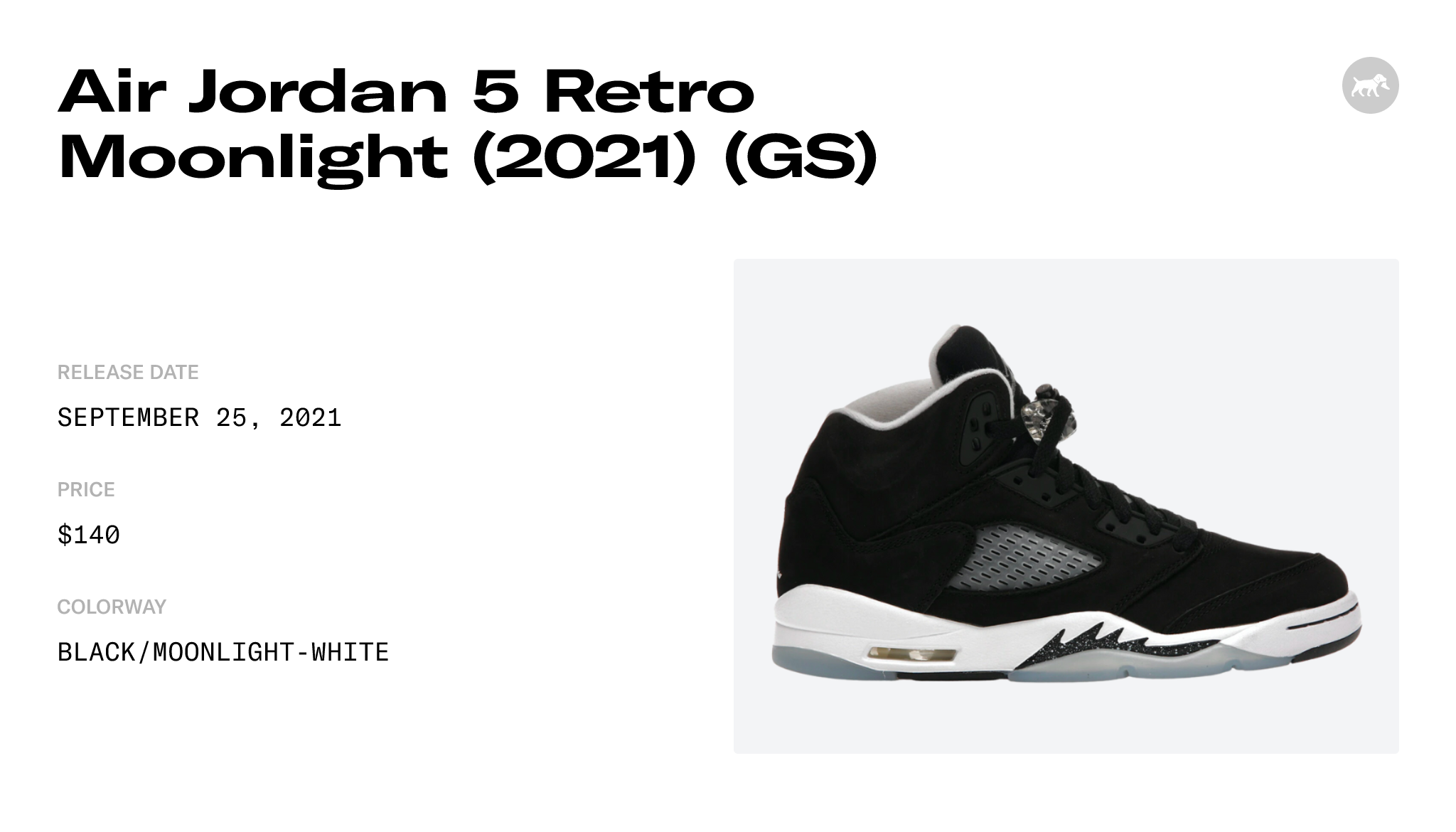 Air Jordan 5 Retro Moonlight (2021) (GS) - 440888-011