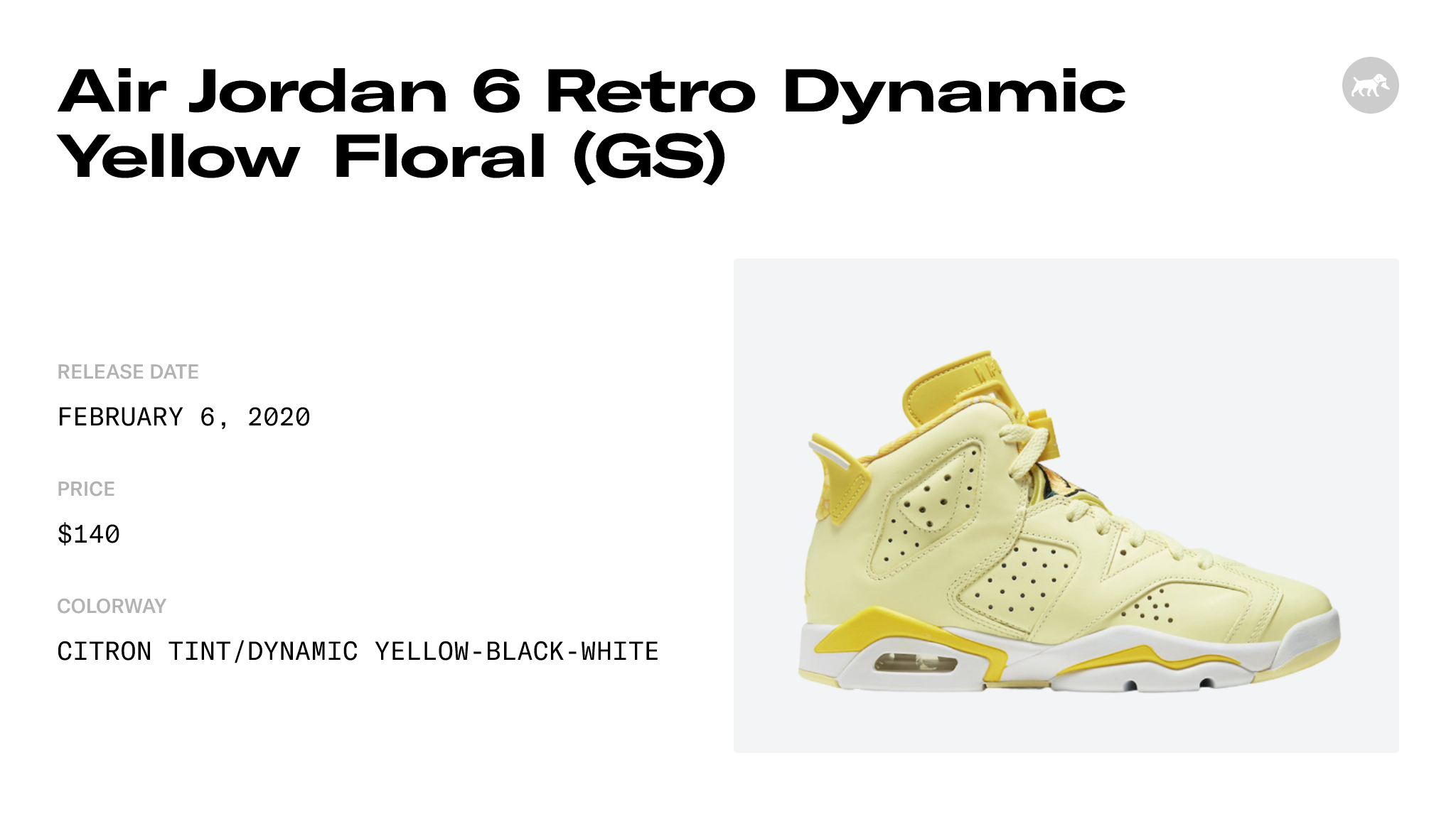 Air Jordan 6 Retro Dynamic Yellow Floral (GS) - 543390-800