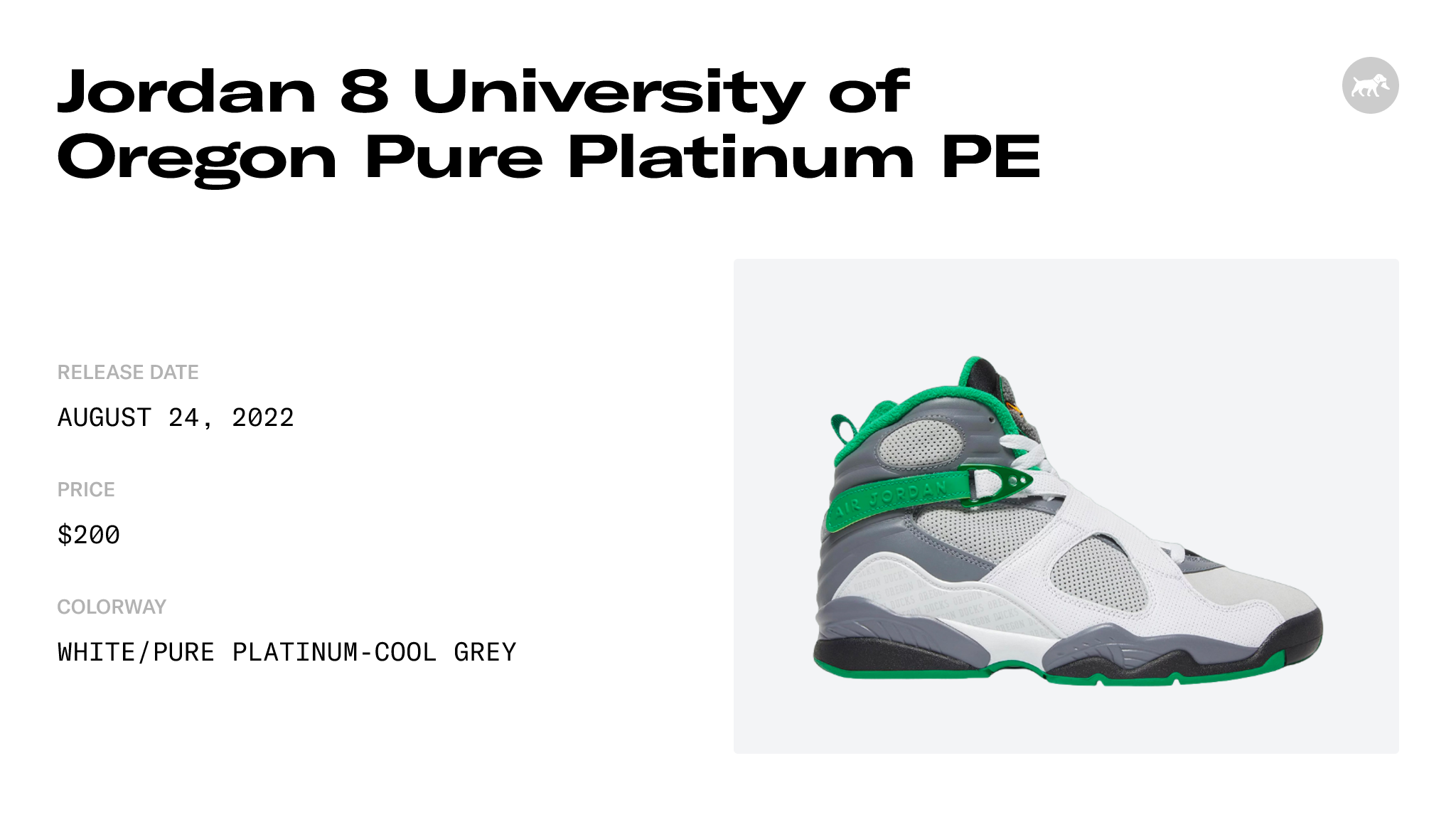 Jordan 8 University of Oregon Pure Platinum PE - 1300135-DSXG