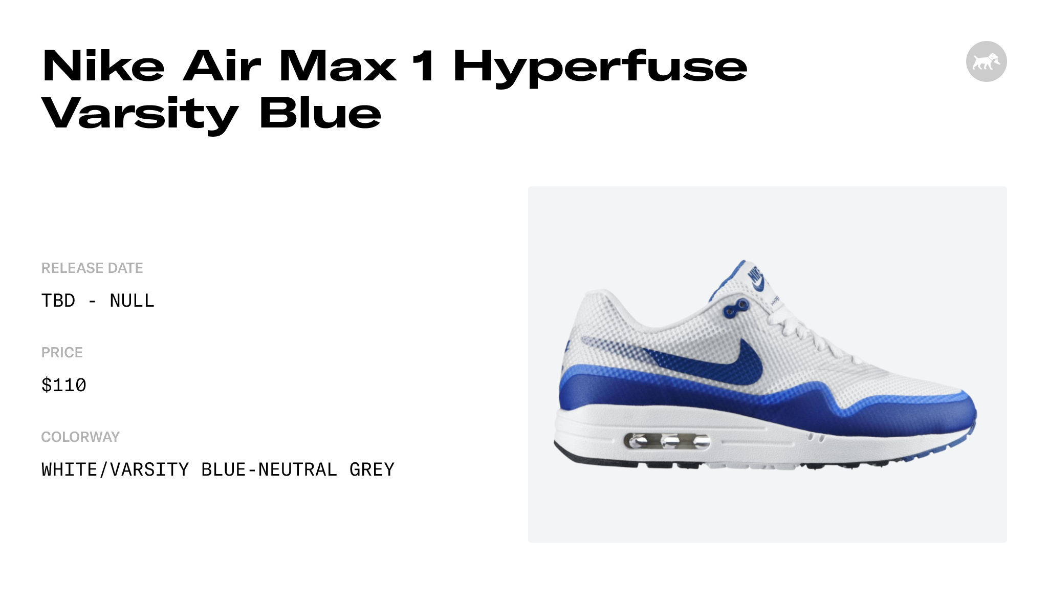 Nike Air Max 1 Hyperfuse Varsity Blue - 543435-140 Release Info