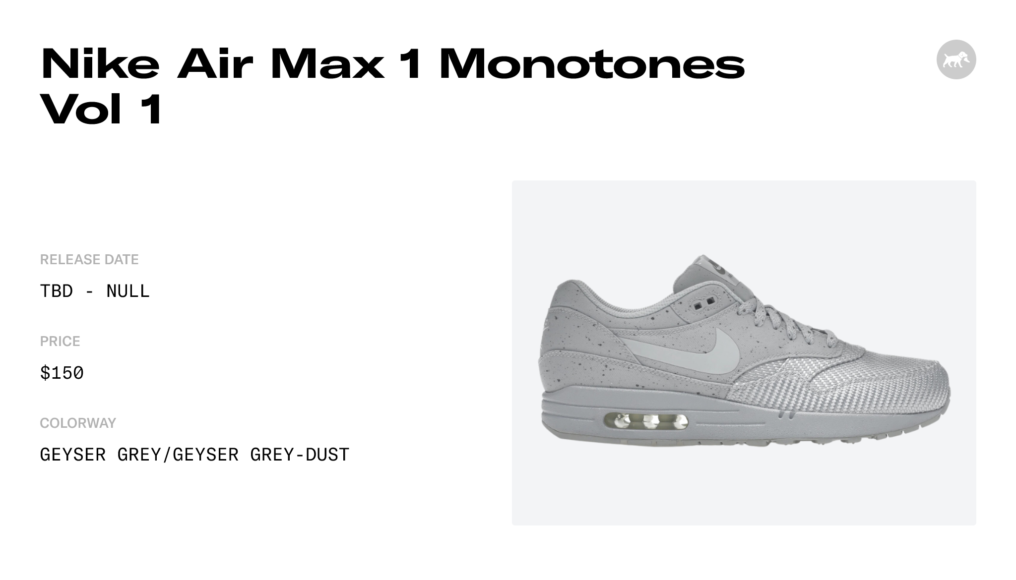 Nike Air Max 1 Monotones Vol 1 - 635786-009 Release Info