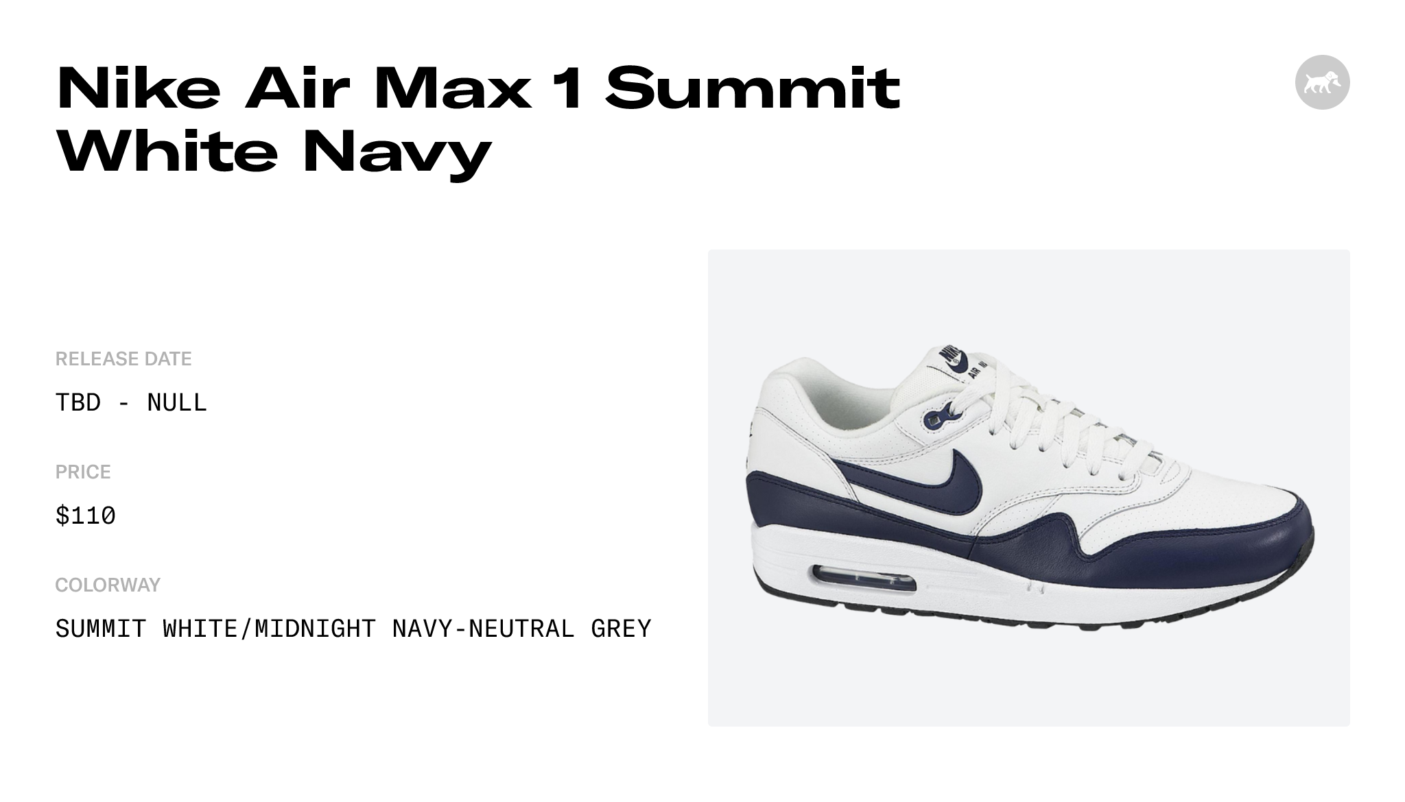 Nike Air Max 1 Summit White Navy - 654466-101 Release Info