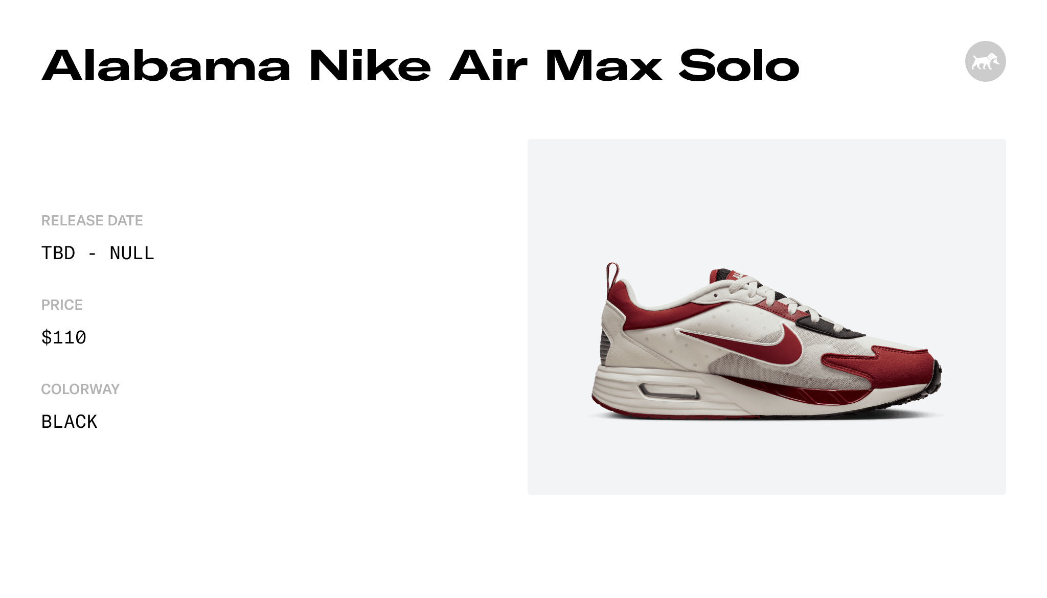 Alabama Nike Air Max Solo - FZ4832-001 Release Info