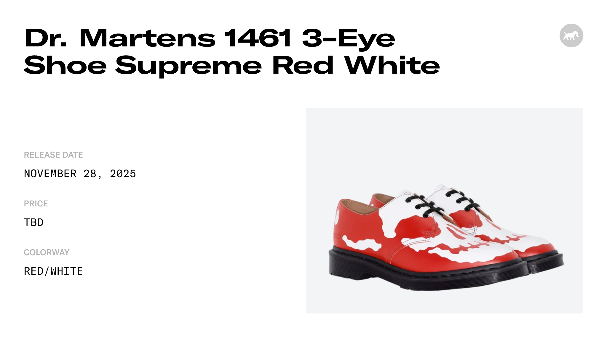 Dr. Martens 1461 3-Eye Shoe Supreme Red White Raffles & Where to Buy