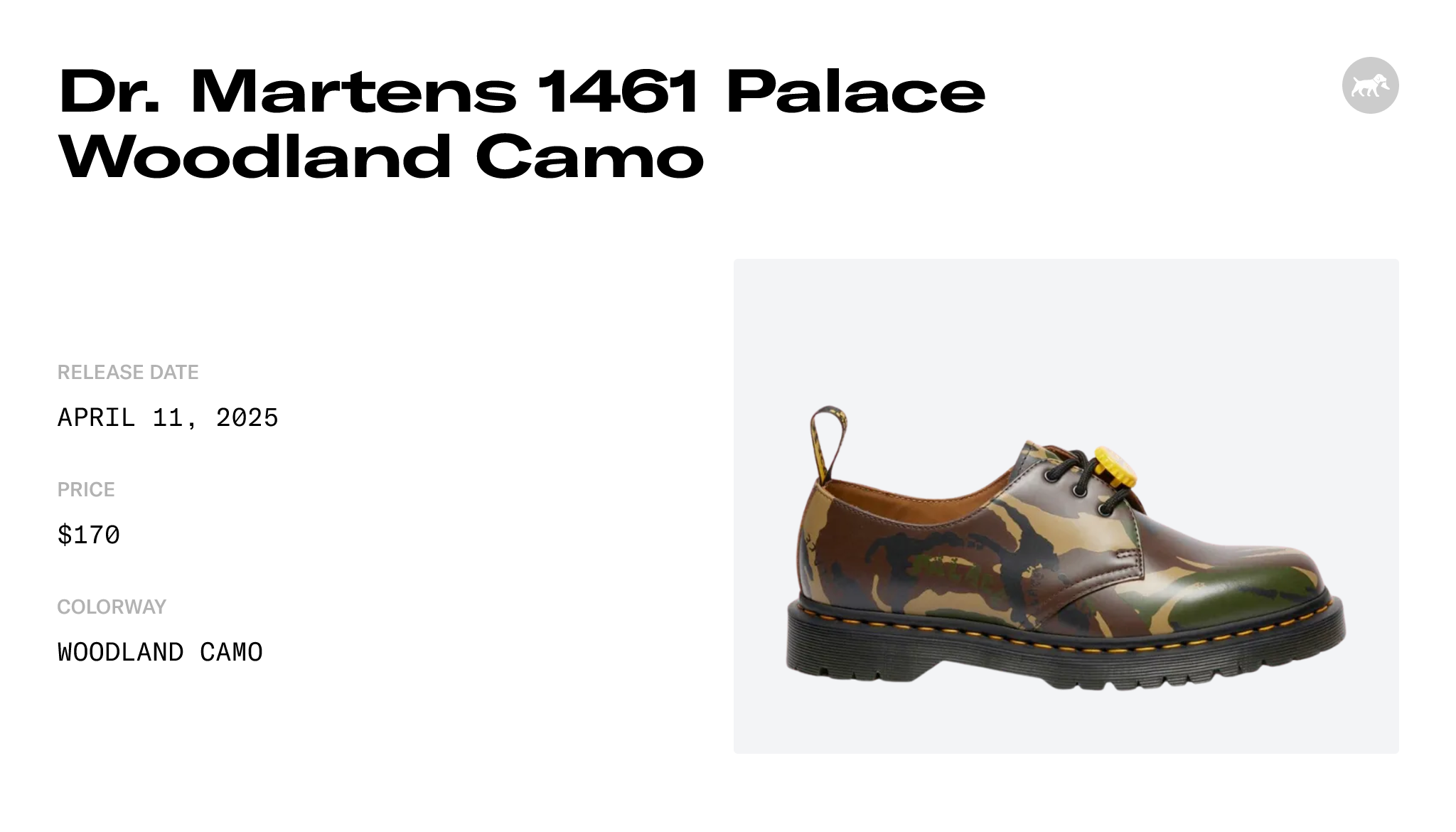 Dr. Martens 1461 Palace Woodland Camo - 41828200 Raffles & Where to Buy