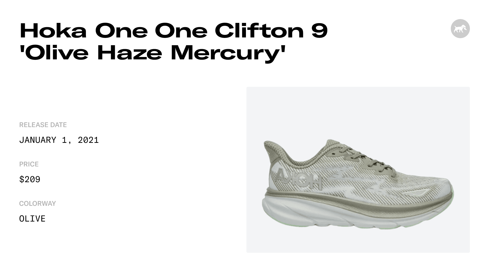 Hoka One One Clifton 9 'Olive Haze Mercury' - 1127895-OHMR