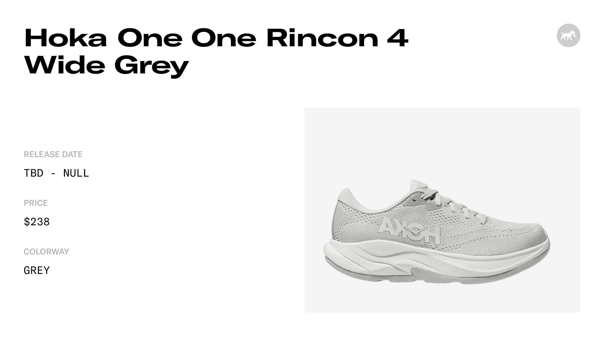 Hoka One One Rincon 4 Wide Grey - 1155132-SSTC Release Info
