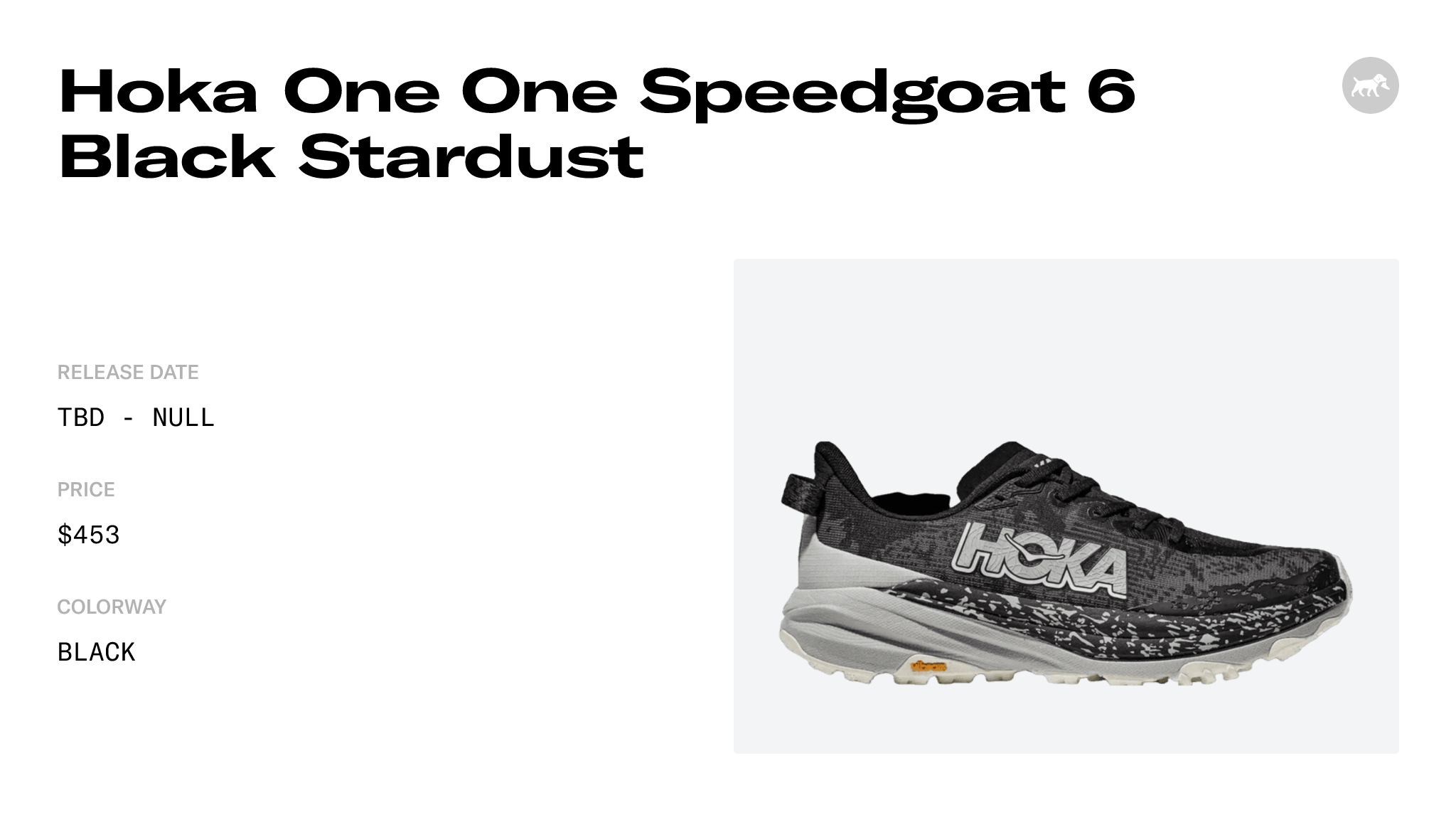Hoka One One Speedgoat 6 Black Stardust - 1147791-BKSTR Release Info