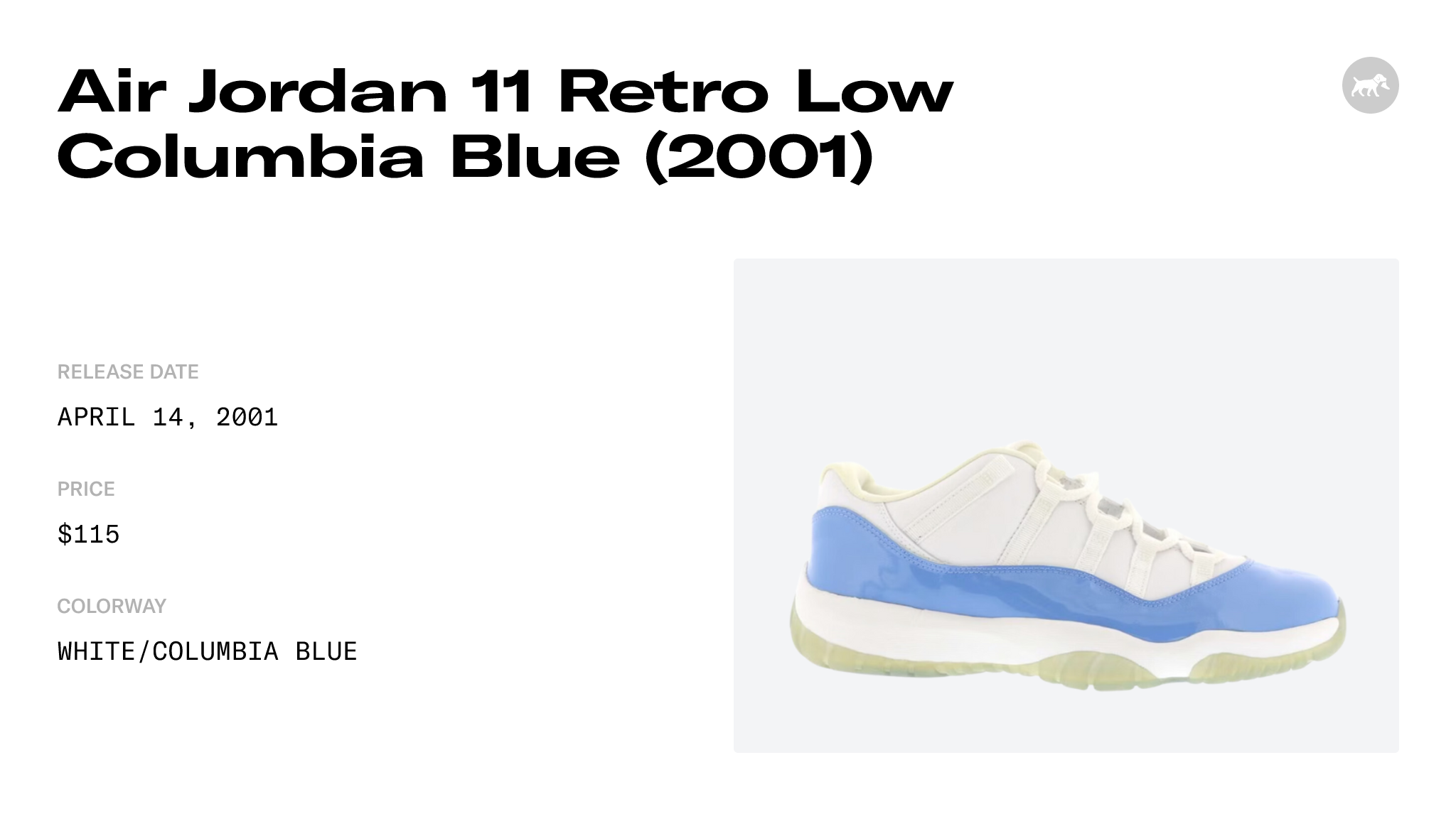 Air Jordan 11 Retro Low Columbia Blue (2001) - 136053-141