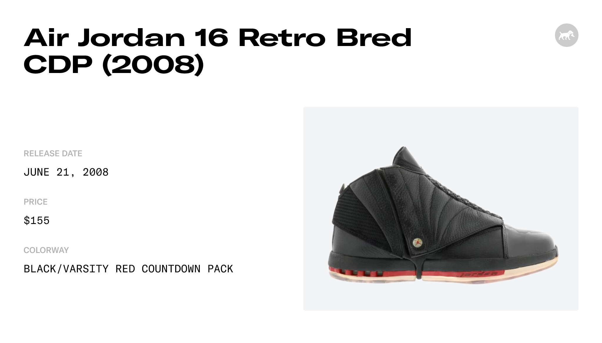 Air Jordan 16 Retro Bred CDP (2008) - 322723-061 Raffles & Where to Buy