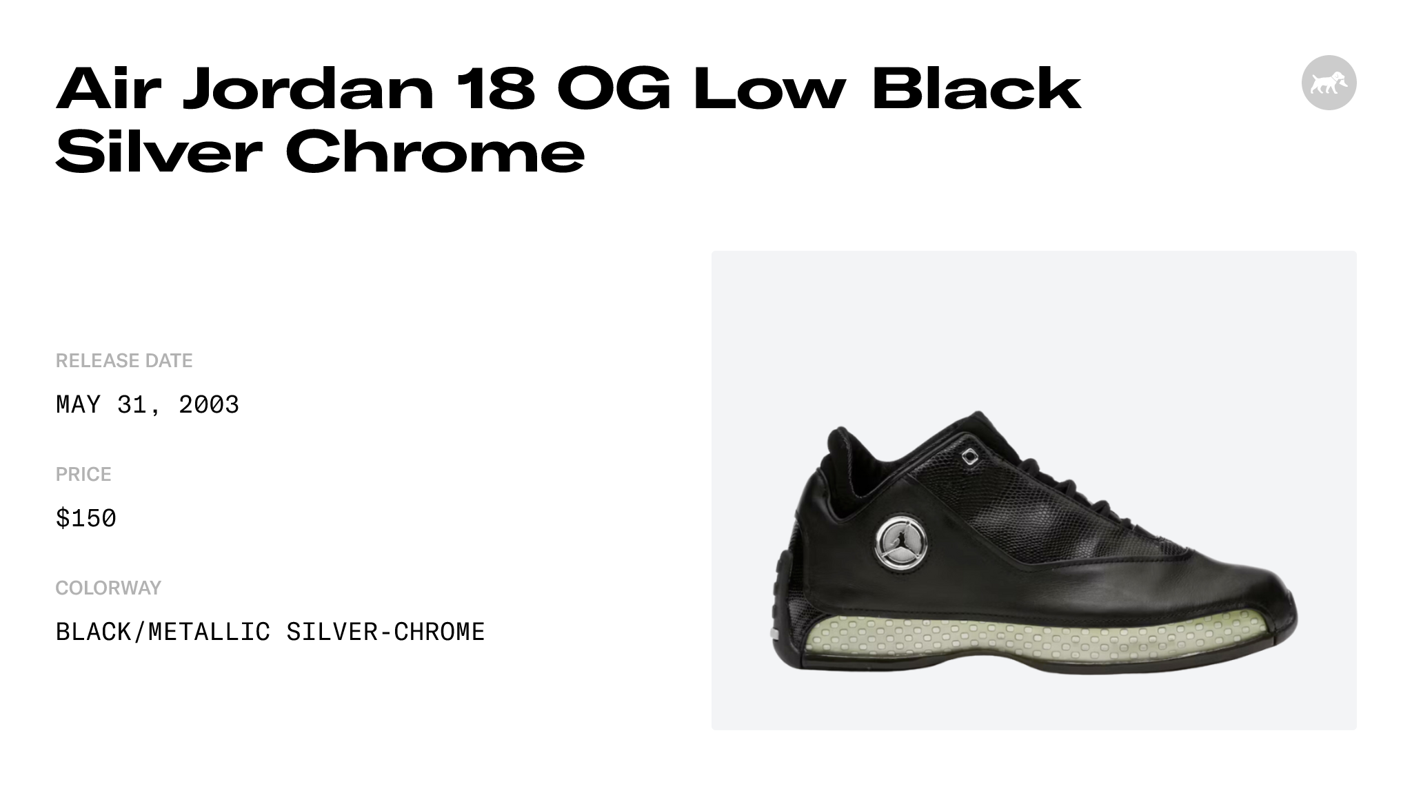 Air Jordan 18 OG Low Black Silver Chrome - 306151-001