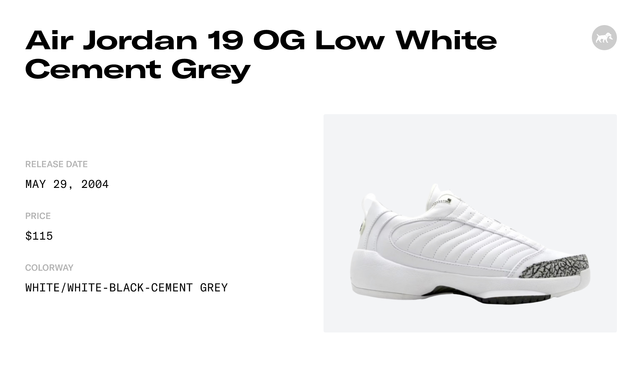 Air Jordan 19 OG Low White Cement Grey - 308513-111