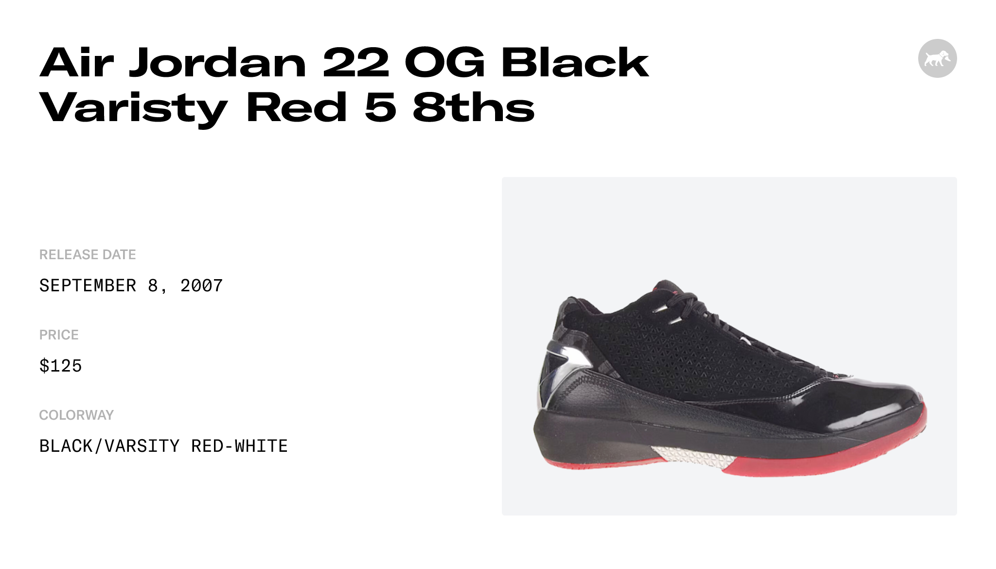 Air Jordan 22 OG Black Varisty Red 5 8ths - 316381-061