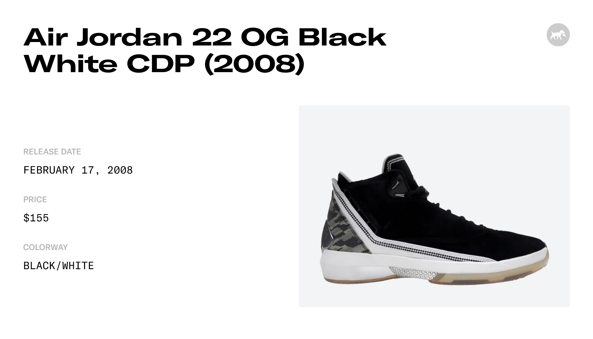 Air Jordan 22 OG Black White CDP (2008) - 332298-011