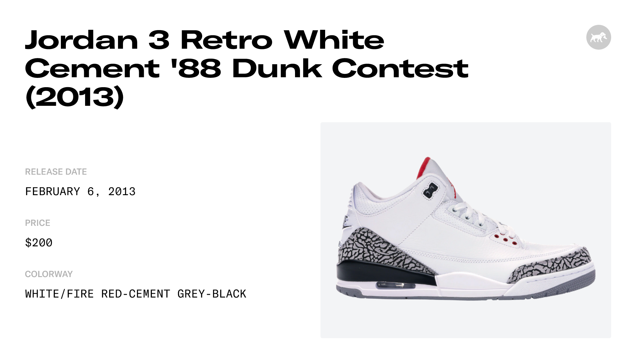 Jordan 3 Retro White Cement '88 Dunk Contest (2013) - 580775-160