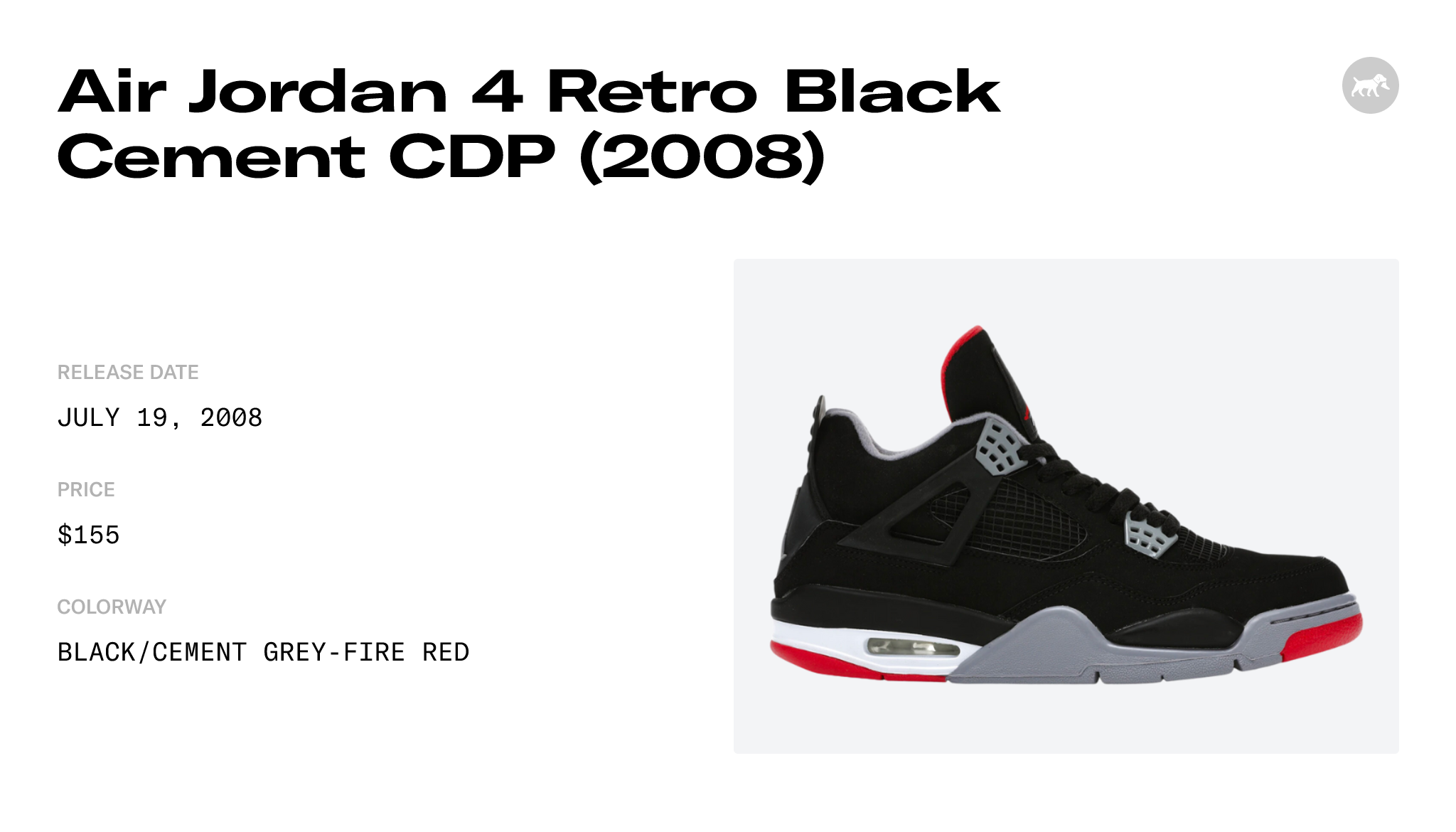 Air Jordan 4 Retro Black Cement CDP (2008) - 308497-003