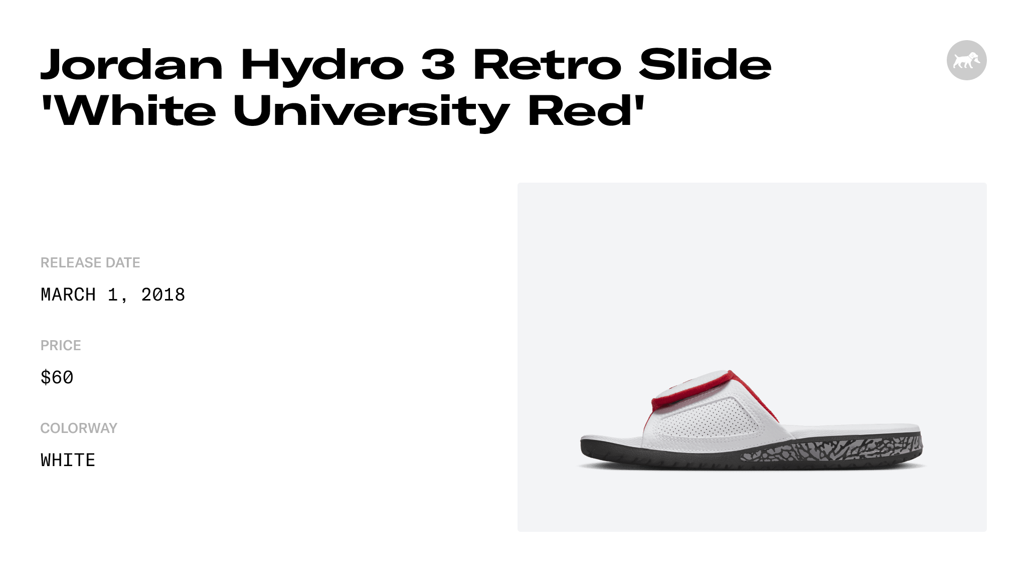 Jordan Hydro 3 Retro Slide 'White University Red' - 854556-103 Release Info