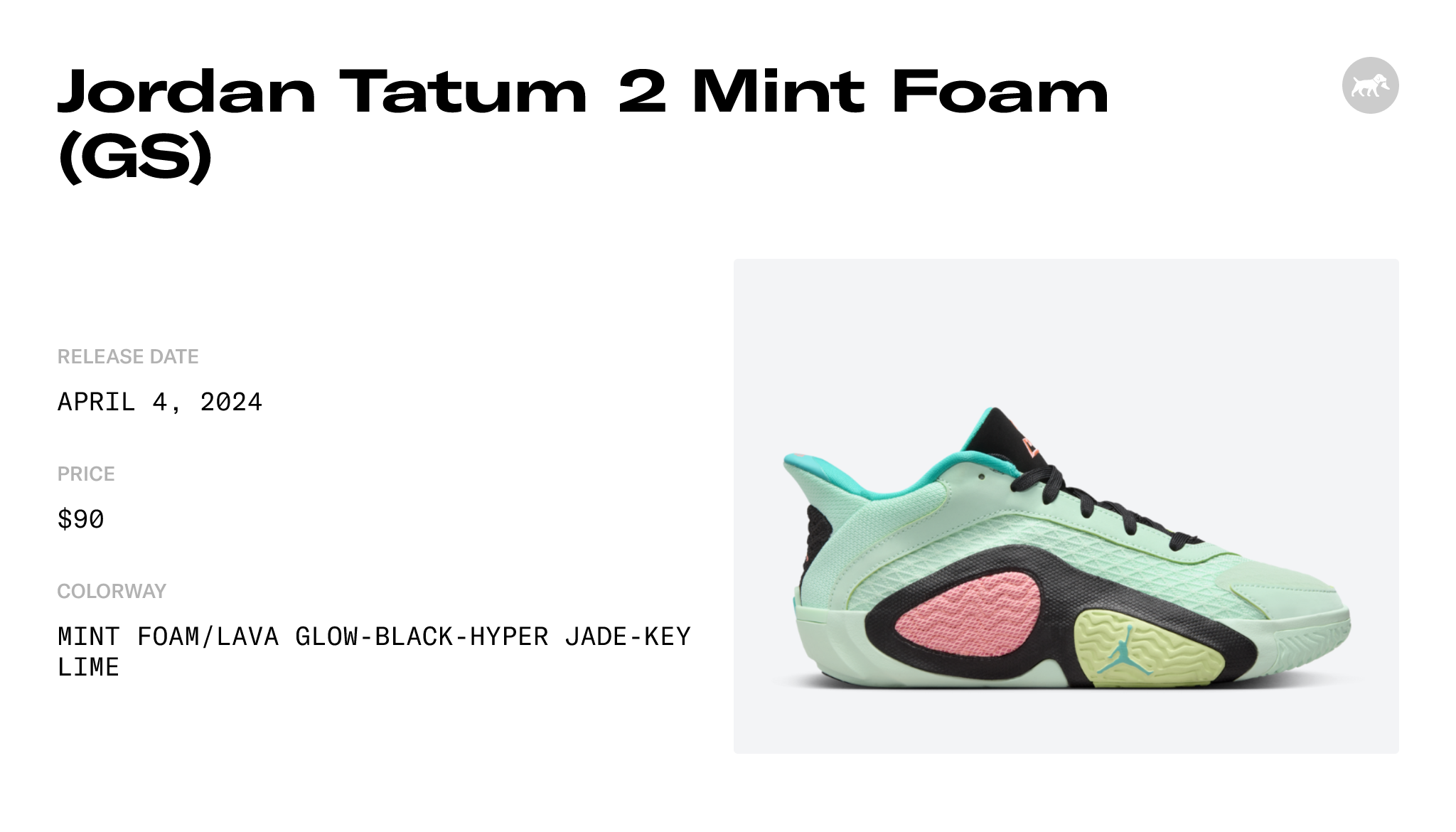 Jordan Tatum 2 Mint Foam (GS) - FJ6459-300 Raffles & Where to Buy