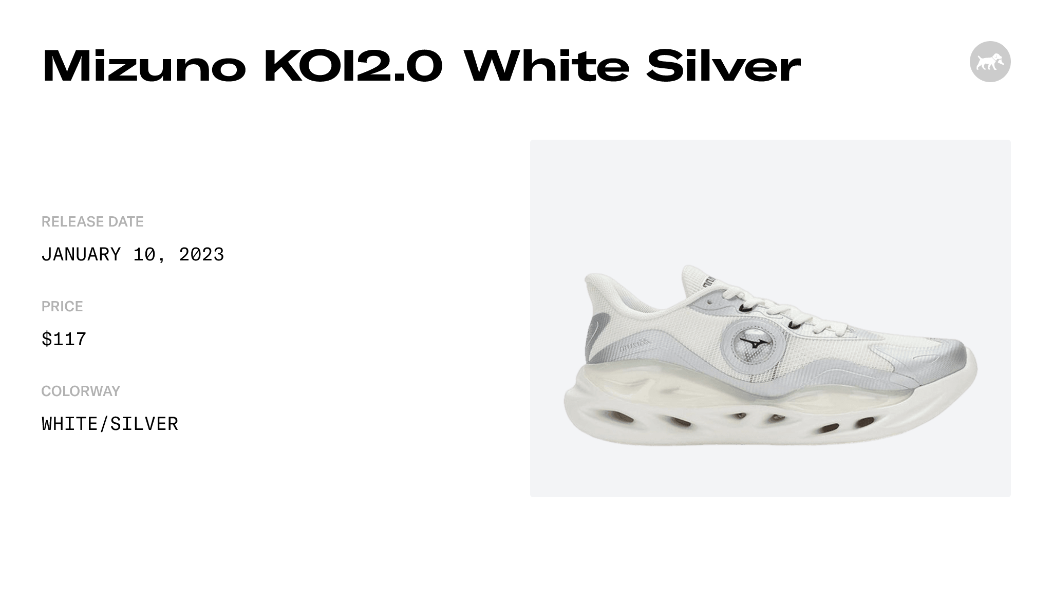 Mizuno KOI2.0 White Silver - D1GH230902 Raffles & Where to Buy