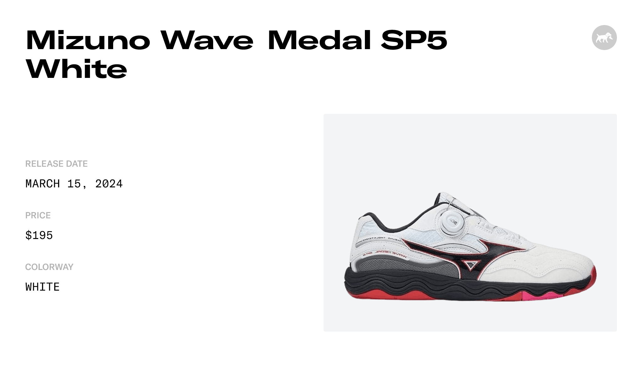 Mizuno Wave Medal SP5 White - 81GA241201 Raffles & Where to Buy
