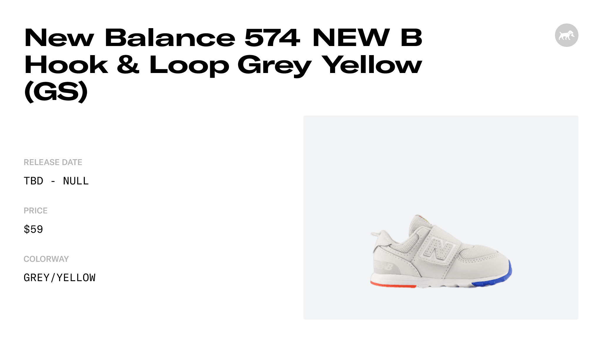 New Balance 574 NEW B Hook & Loop Grey Yellow (GS) - NW574MSC Release Info
